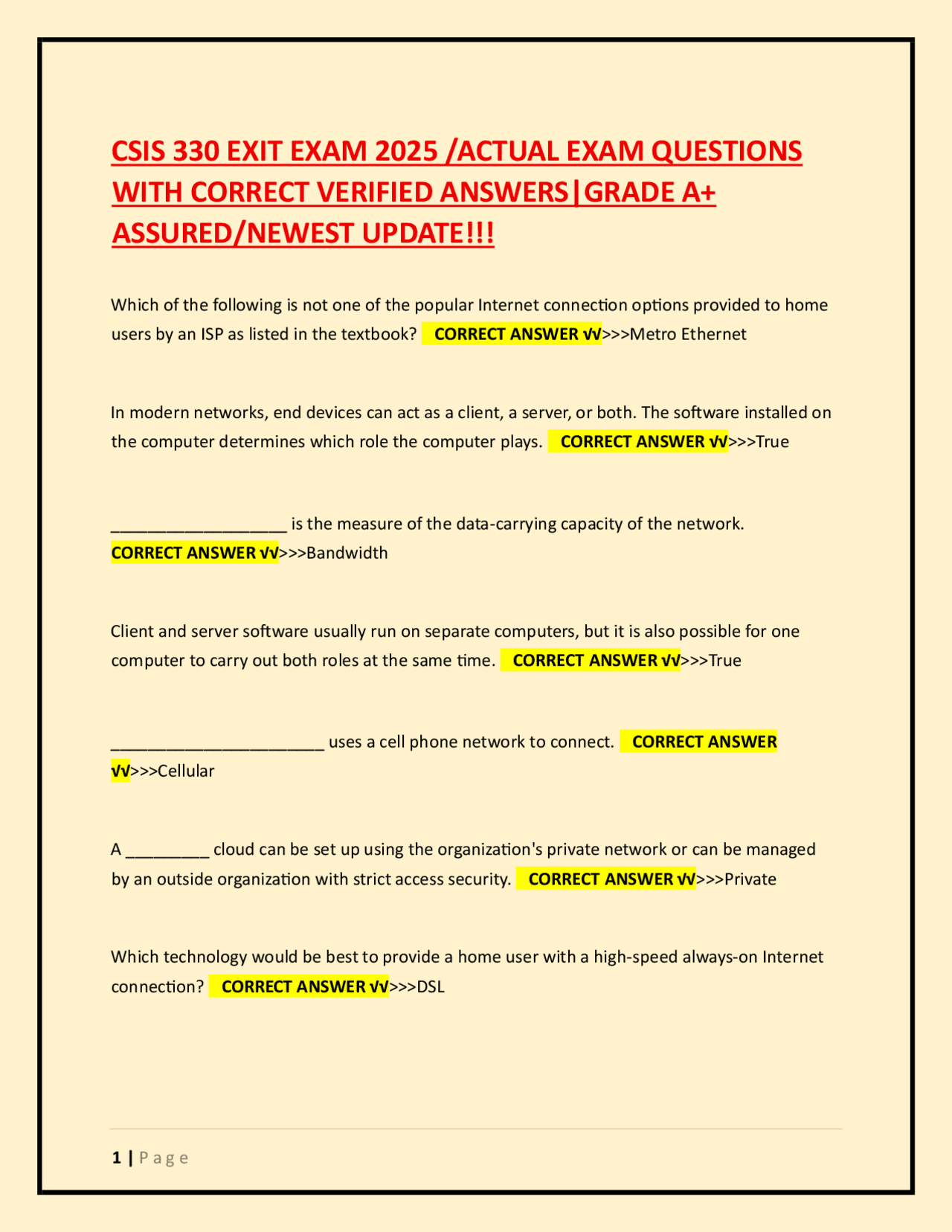 CSIS 330 LATEST EXAM 2025 | Exams Nursing | Docsity