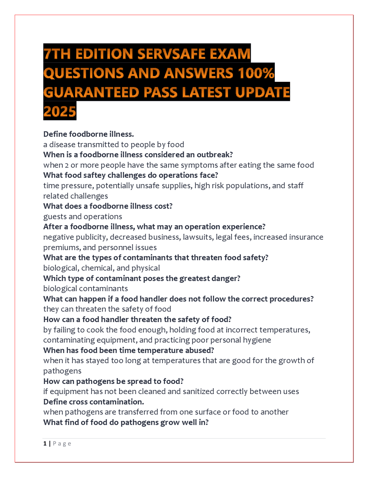 ServSafe 7th Edition Exam Prep Mastery – 2025 Edition: 100% Pass ...