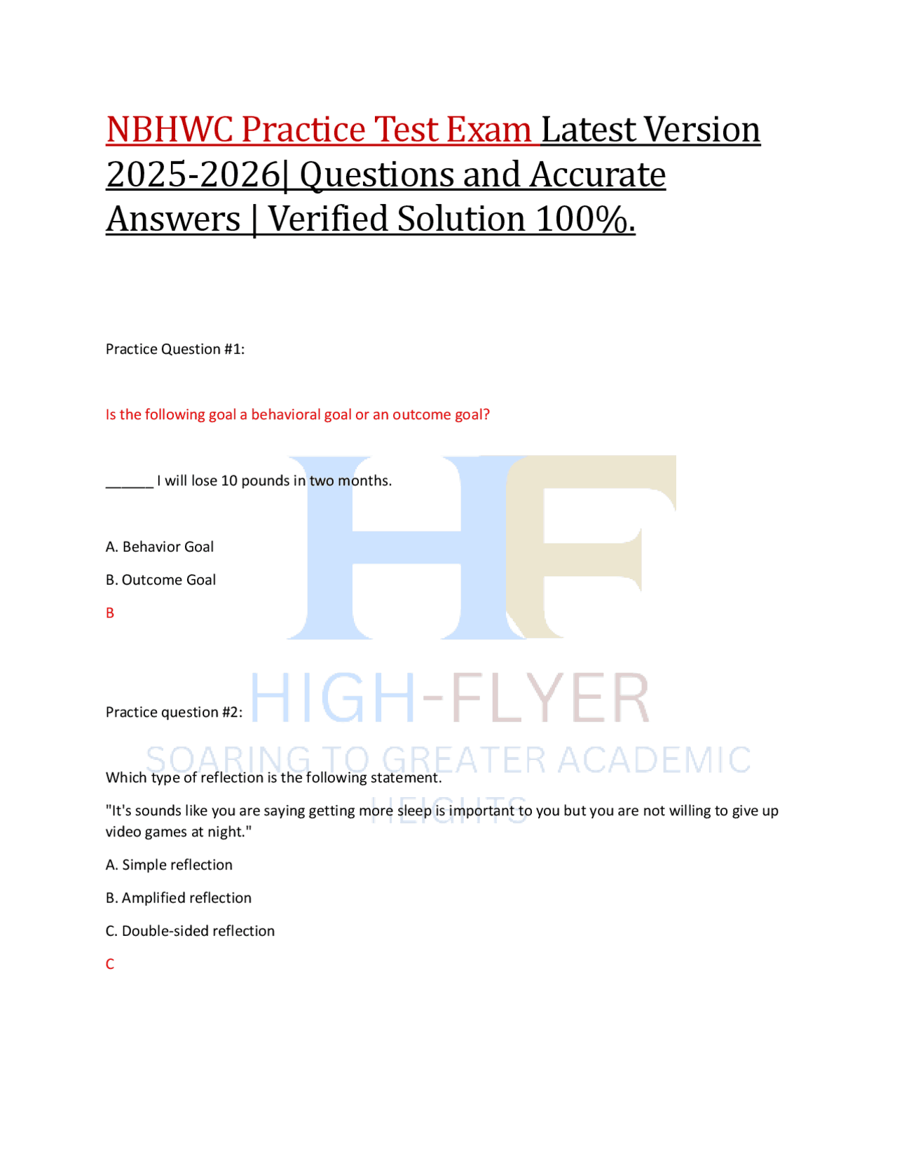 NBHWC Practice Test Exam Latest Version 2025-2026| Questions and ...