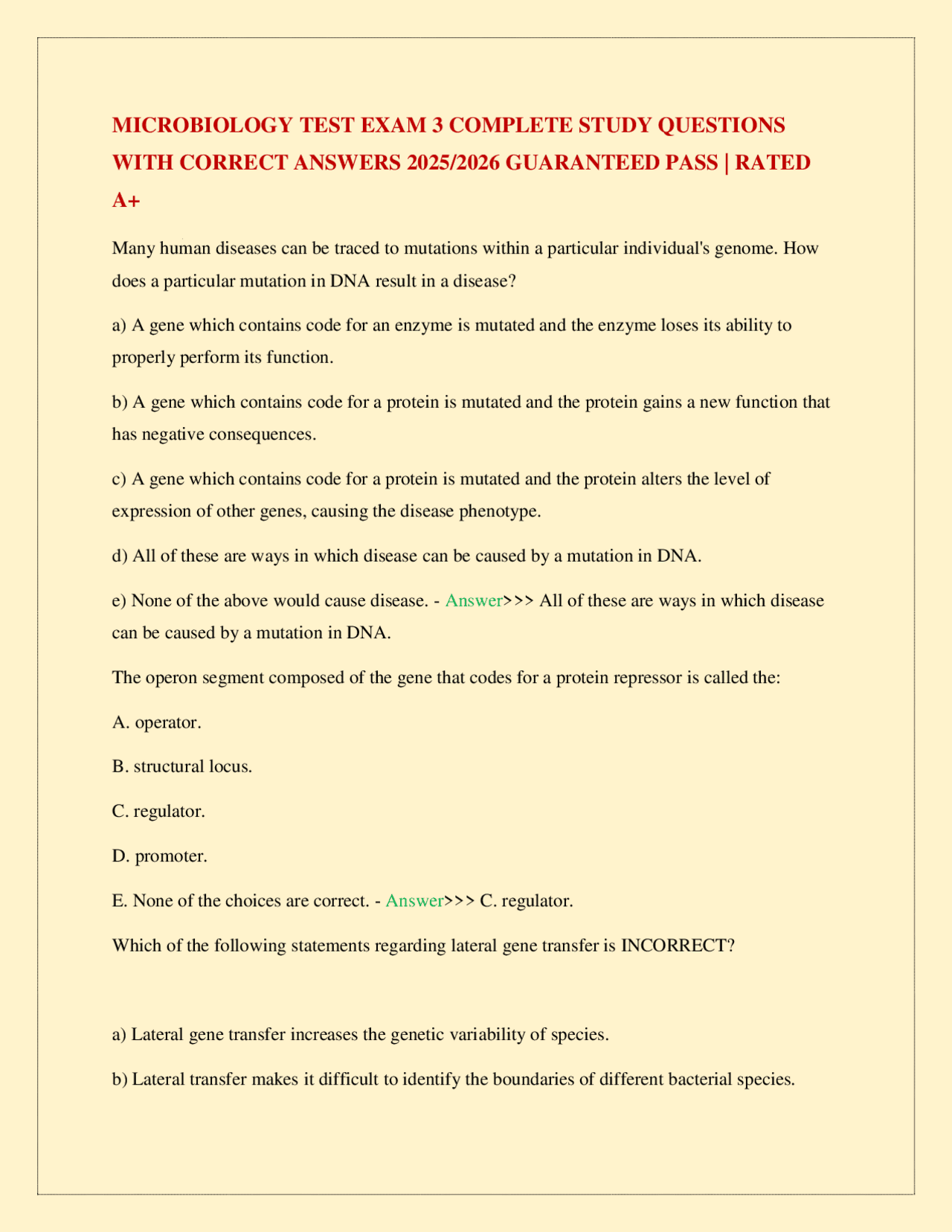 MICROBIOLOGY TEST EXAM 3 COMPLETE STUDY QUESTIONS WITH CORRECT ANSWERS ...