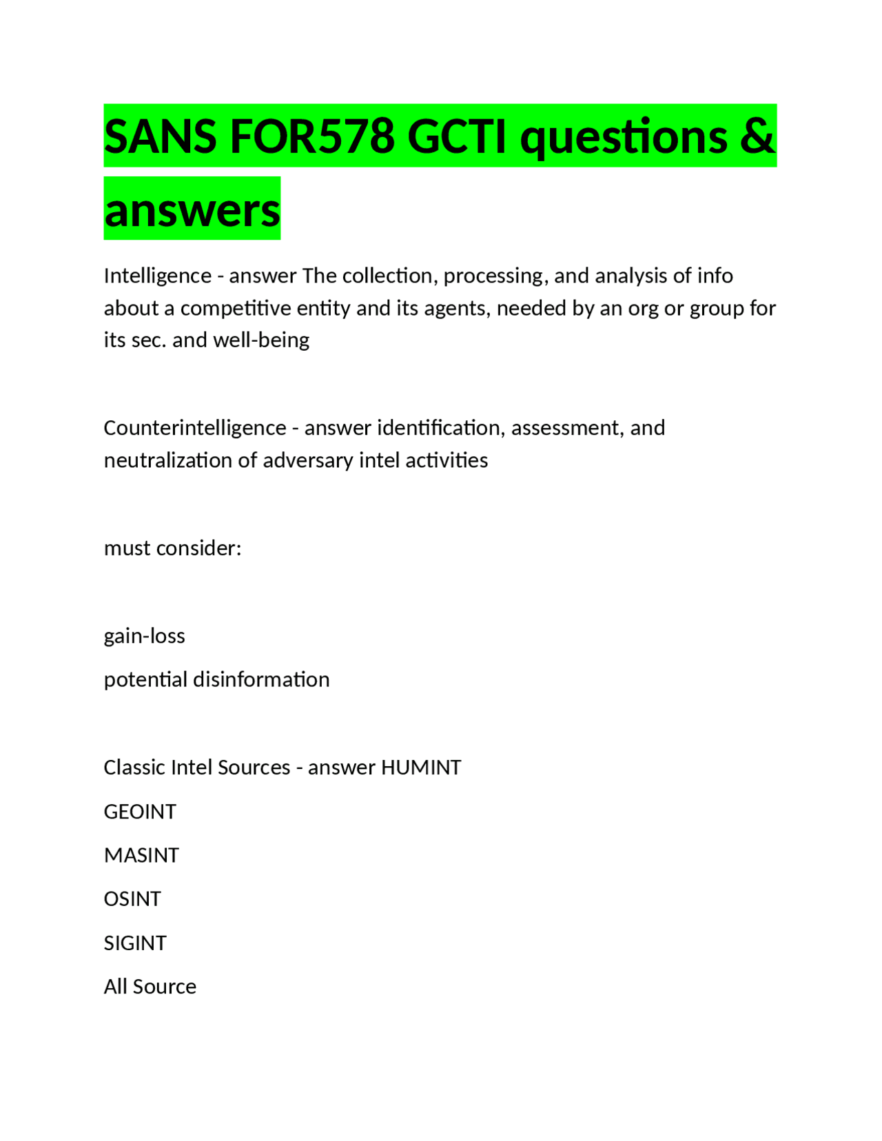 SANS FOR578 GCTI questions & answers.docx | Exams Biology | Docsity