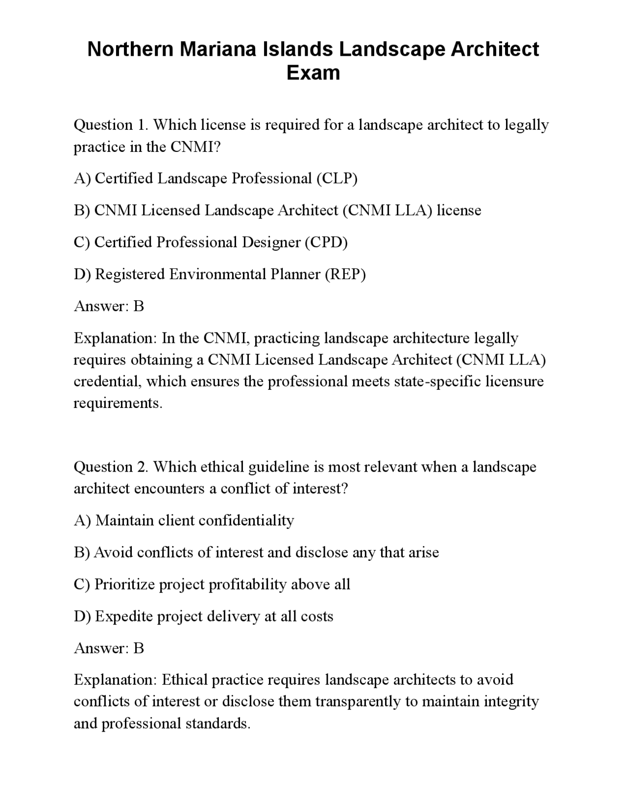 Northern Mariana Islands Landscape Architect Exam | Exams Technology ...