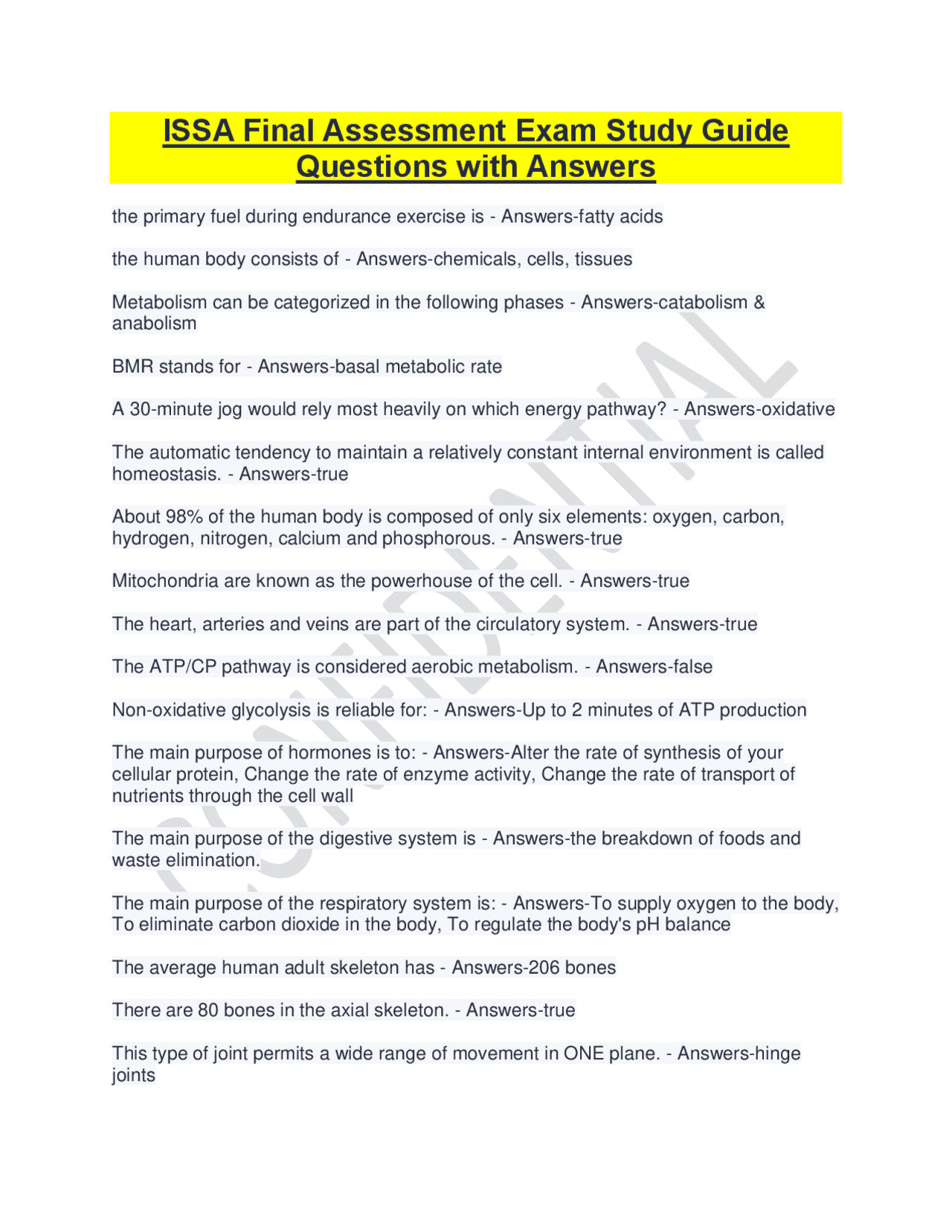 ISSA Final Assessment Exam Study Guide Questions with Answers | Exams ...