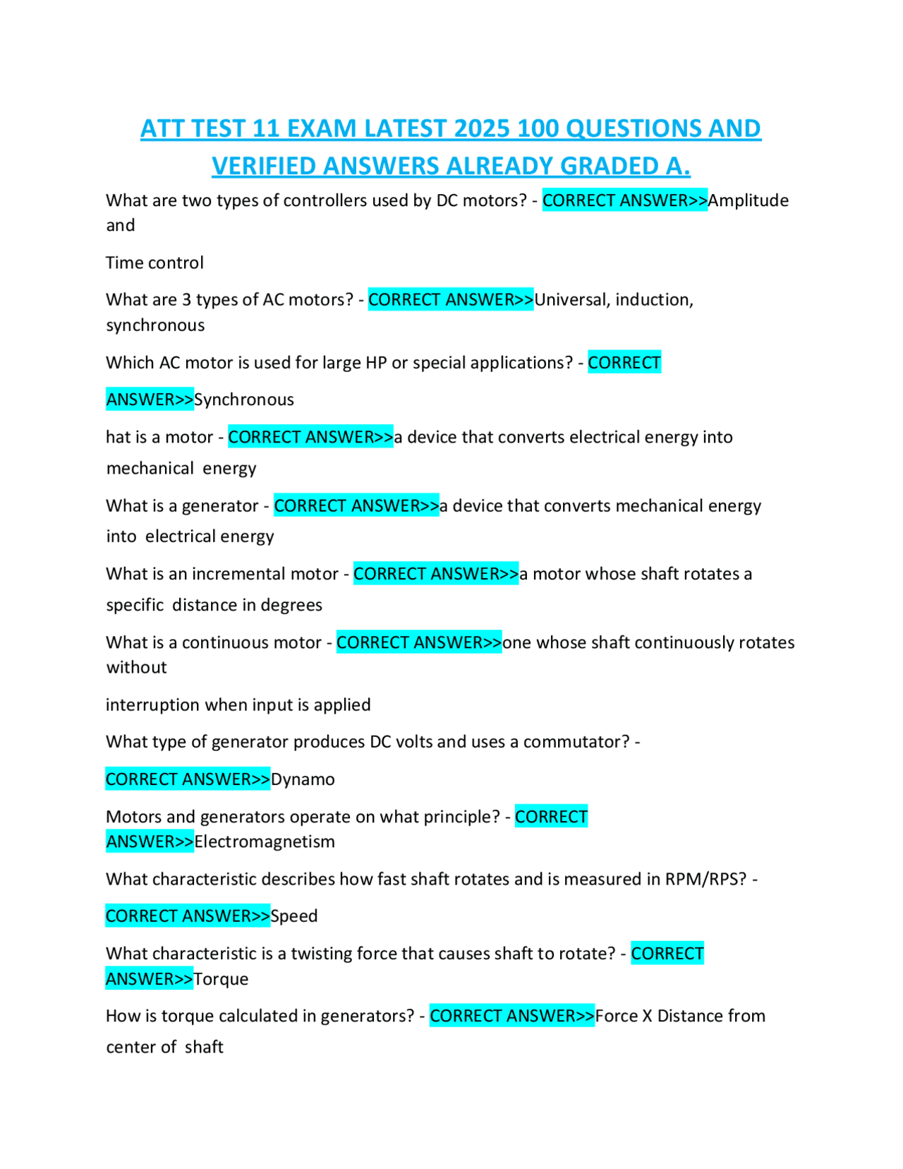 ATT TEST 11 EXAM LATEST 2025 100 QUESTIONS AND VERIFIED ANSWERS ALREADY ...