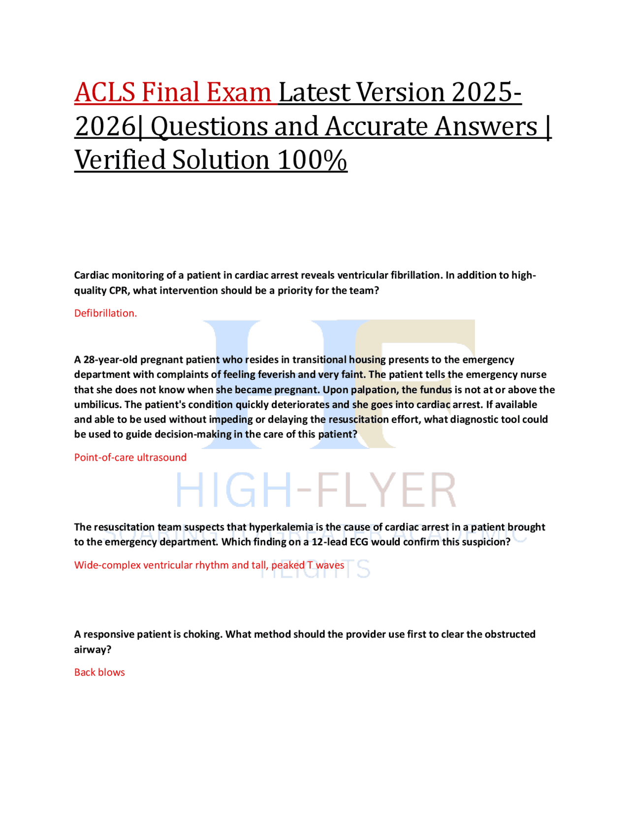 ACLS Final Exam Latest Version 2025 2026| Questions and Accurate ...