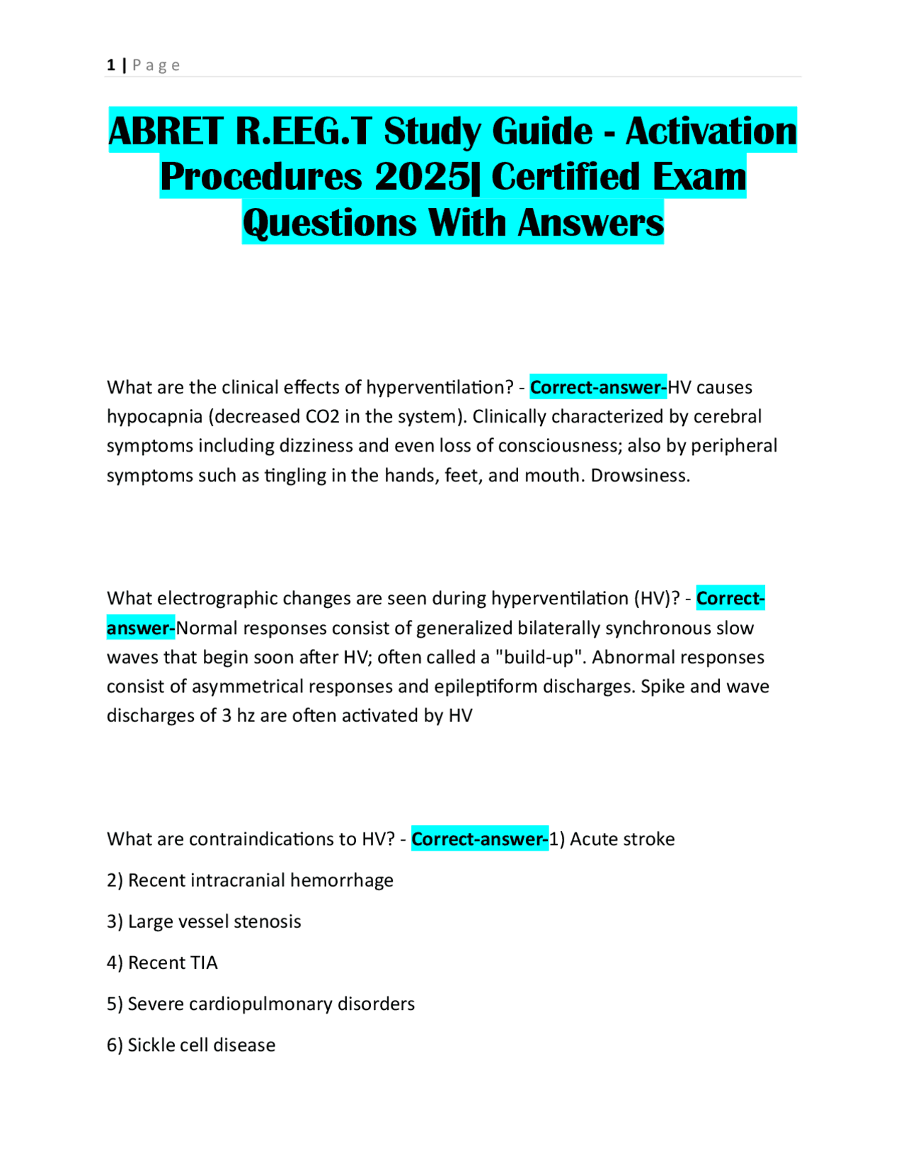 ABRET R.EEG.T Study Guide - Activation Procedures 2025| Certified Exam ...