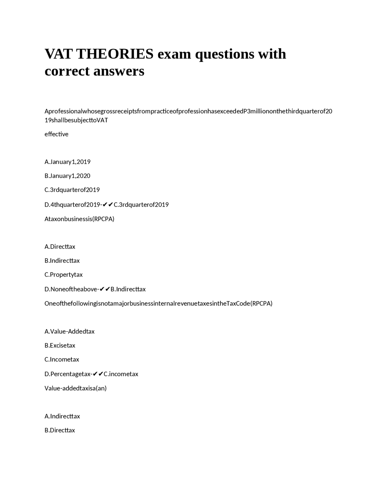 VAT THEORIES exam questions with correct answers. | Exams Accounting ...
