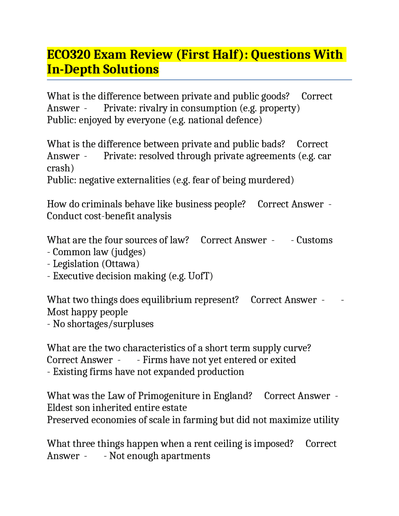 ECO320 Exam Review (First Half): Questions With In-Depth Solutions ...