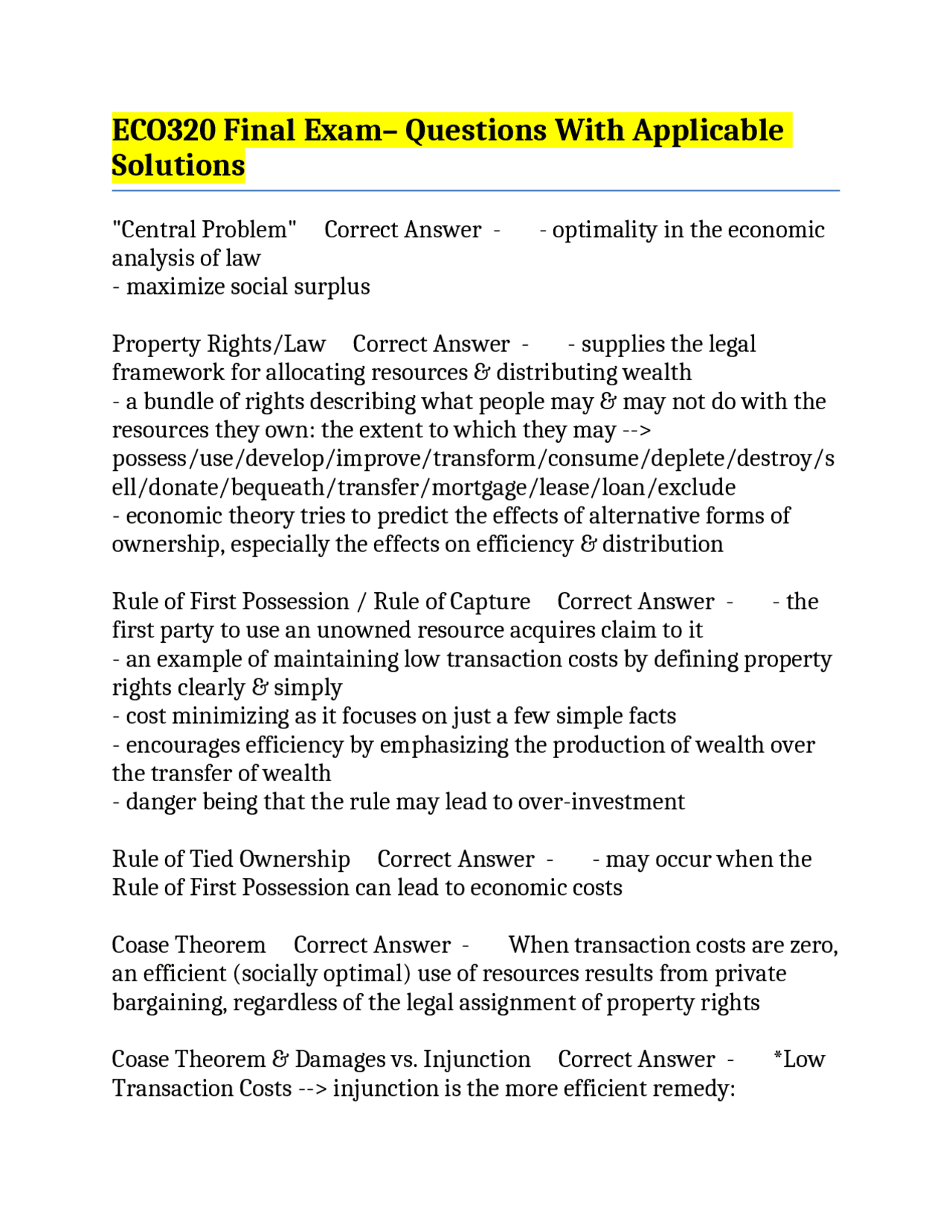 ECO320 Final Exam– Questions With Applicable Solutions | Exams ...