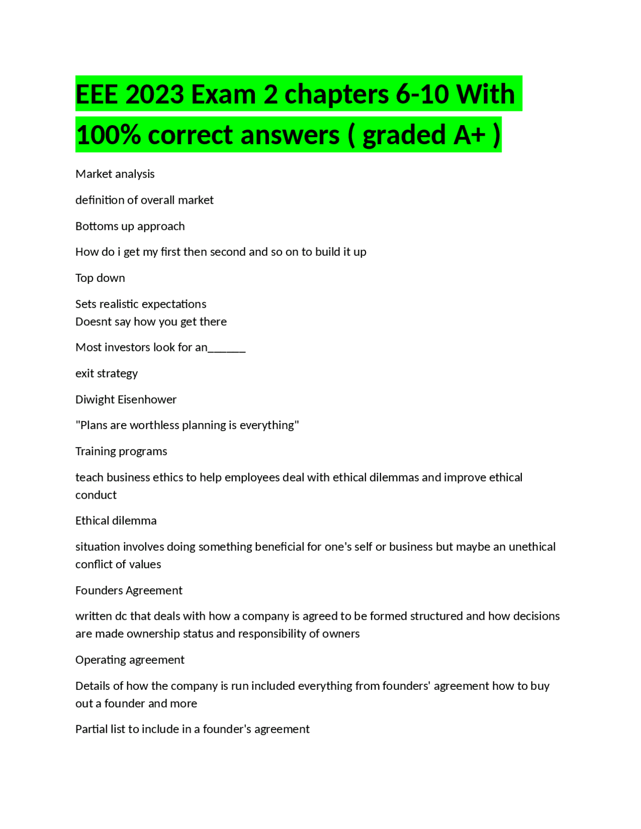 EEE 2023 Exam 2 chapters 6-10 With 100% correct answers ( graded A+ ...