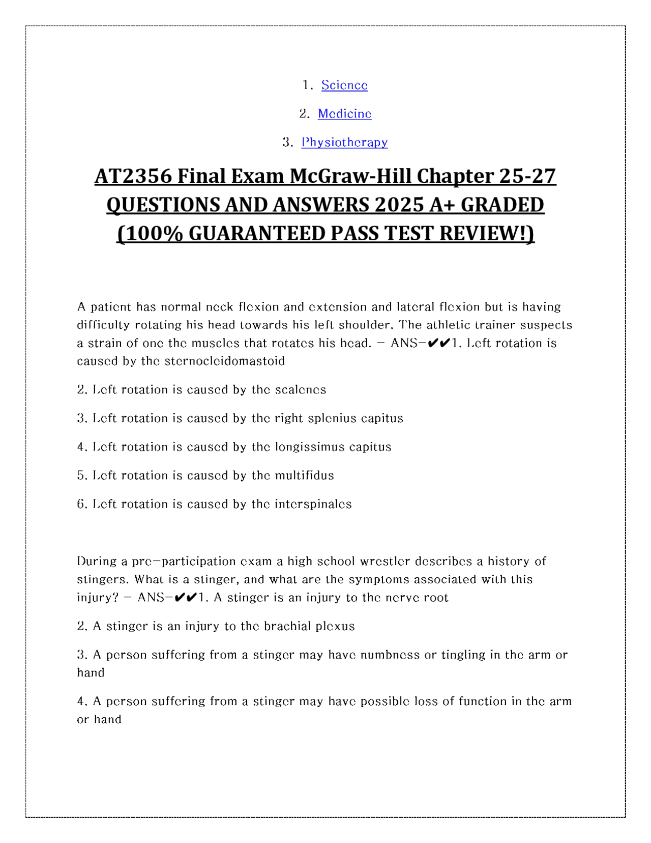 AT2356 Final Exam McGraw-Hill Chapter 25-27 QUESTIONS AND ANSWERS 2025 ...