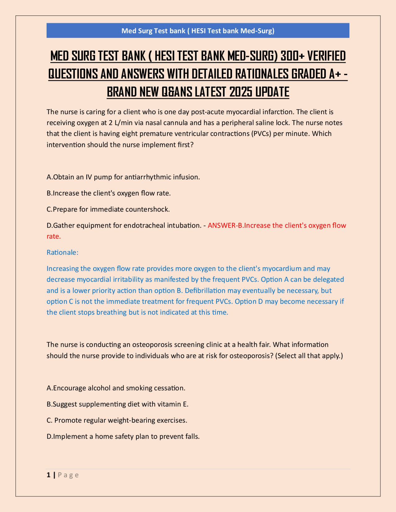 MED SURG TEST BANK ( HESI TEST BANK MED-SURG) 300+ VERIFIED QUESTIONS ...