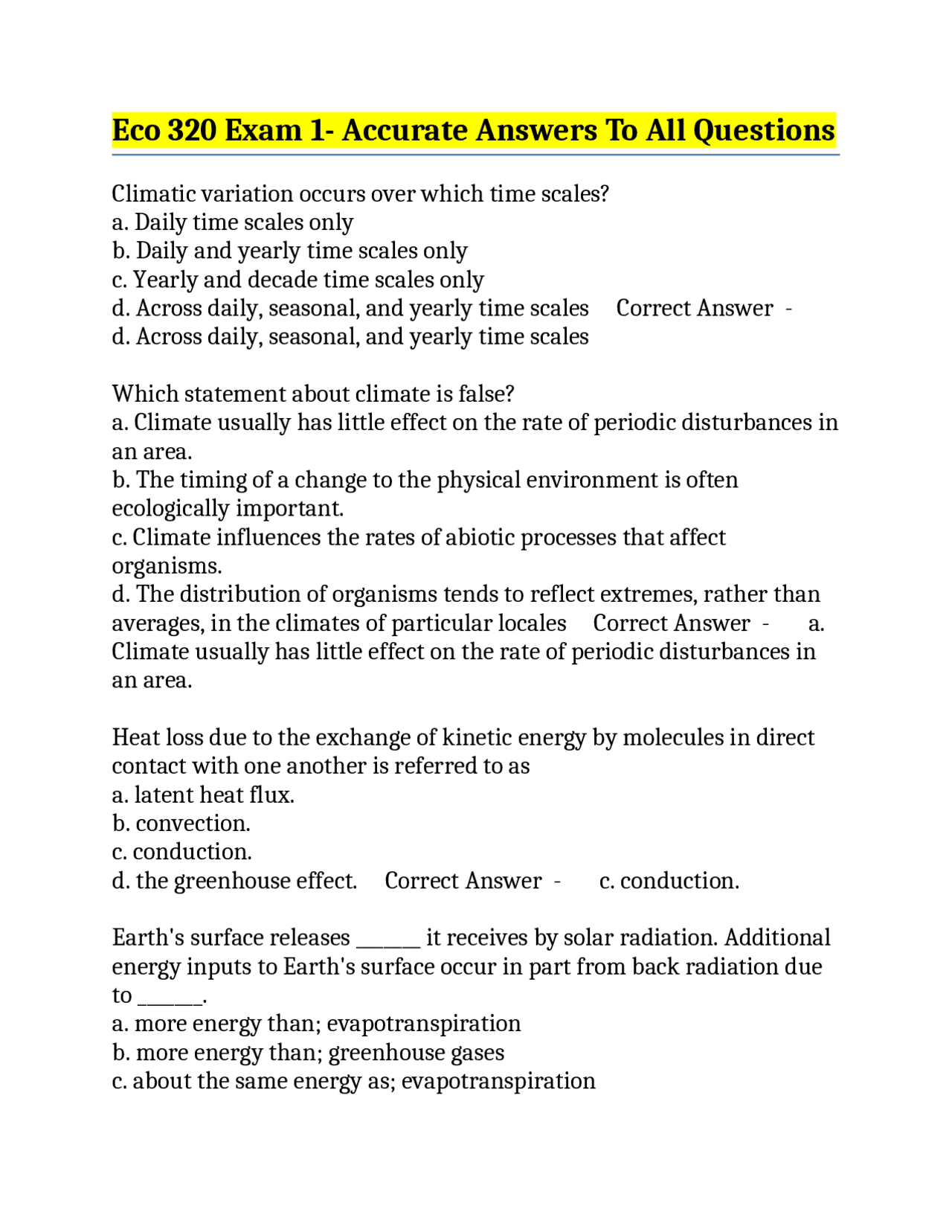 Eco 320 Exam 1- Accurate Answers To All Questions | Exams Economics ...