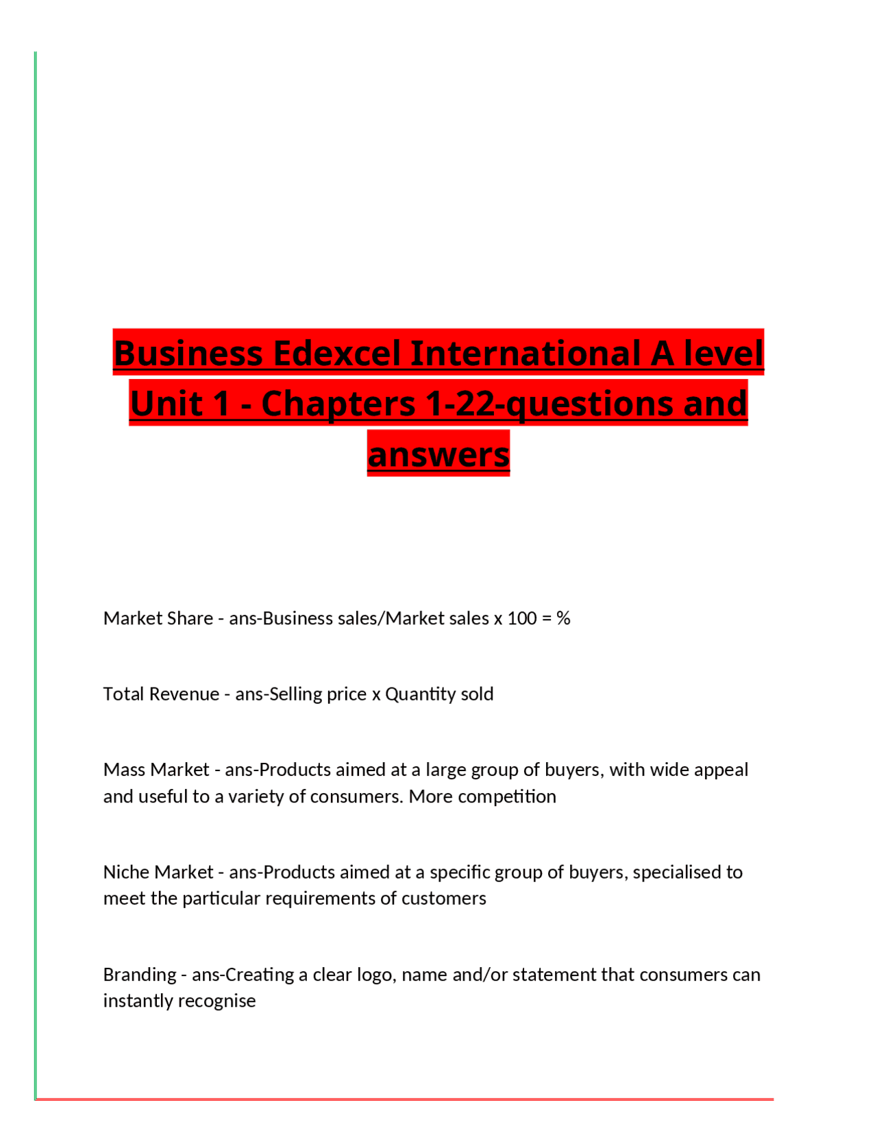 Business Edexcel International A level Unit 1 - Chapters 1-22-questions ...