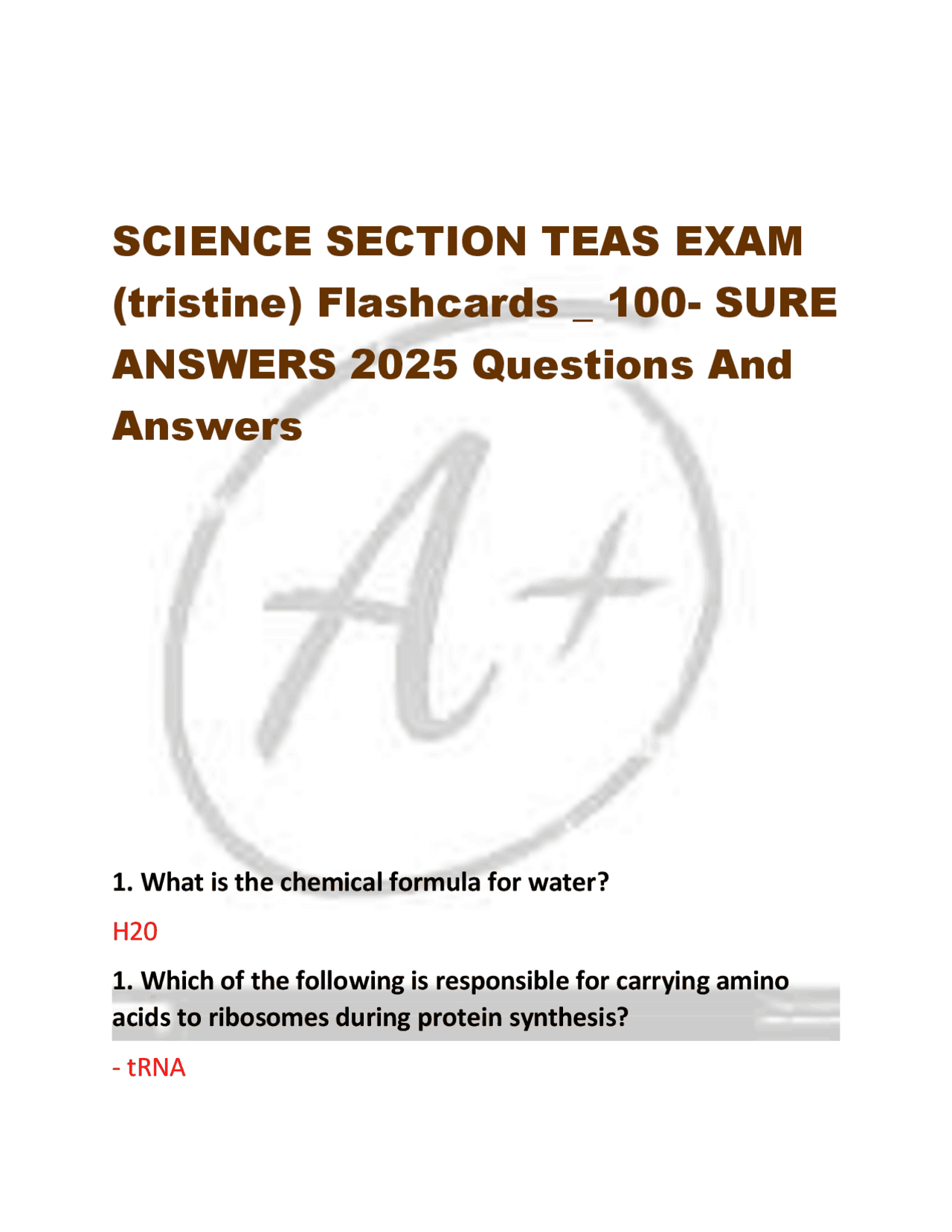 SCIENCE SECTION TEAS EXAM (tristine) Flashcards _ 100- SURE ANSWERS ...