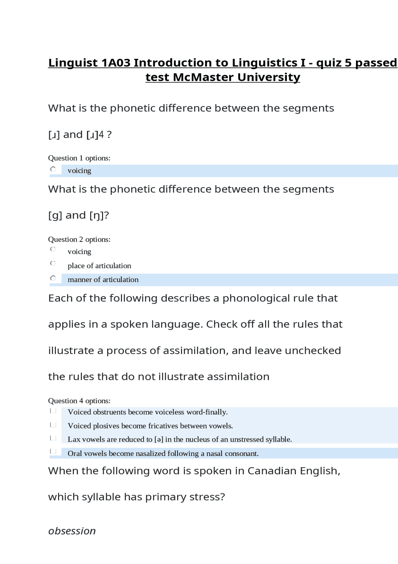 Linguist 1A03 Introduction to Linguistics I - quiz 5 passed test ...