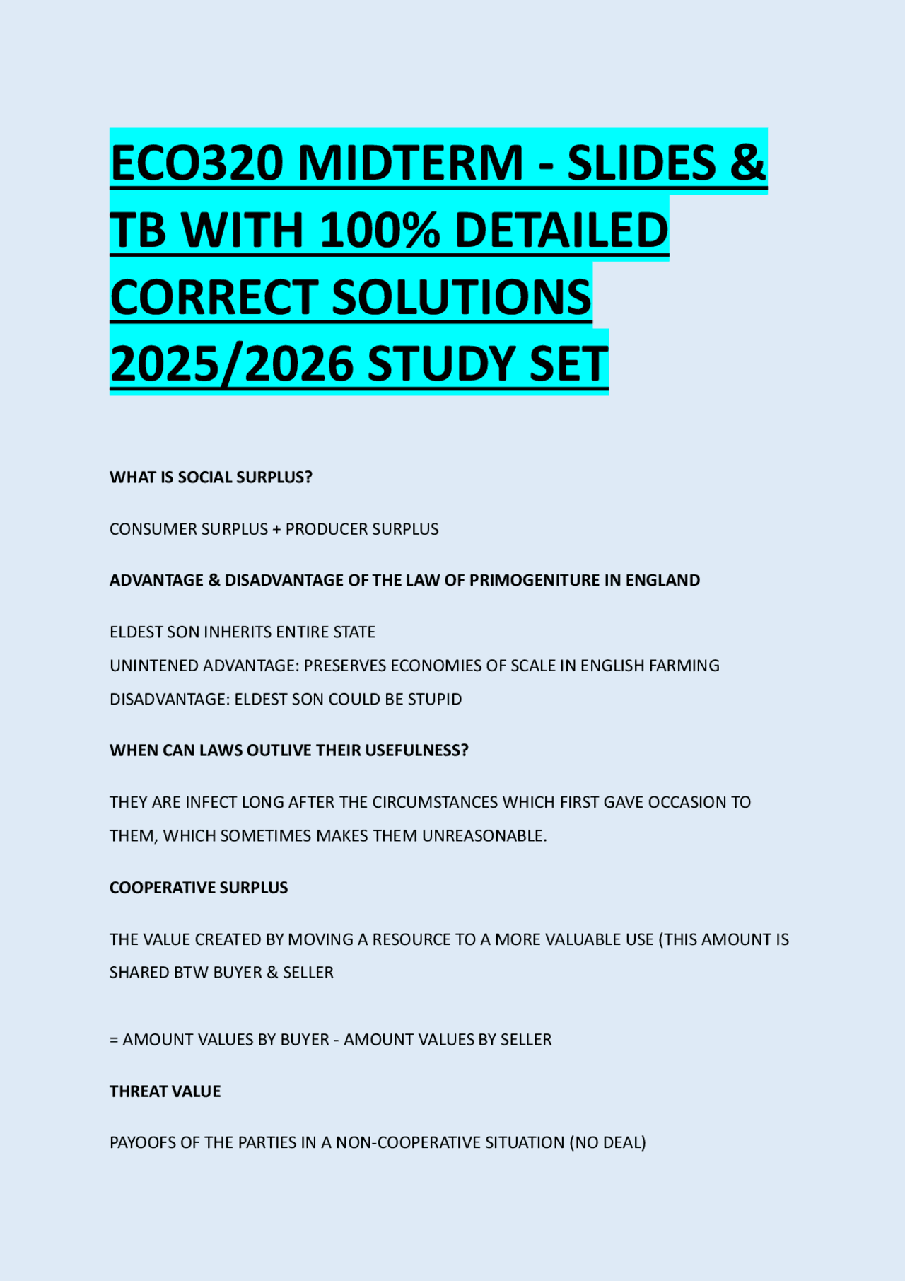 ECO320 MIDTERM - SLIDES & TB WITH 100% DETAILED CORRECT SOLUTIONS 2025/ ...