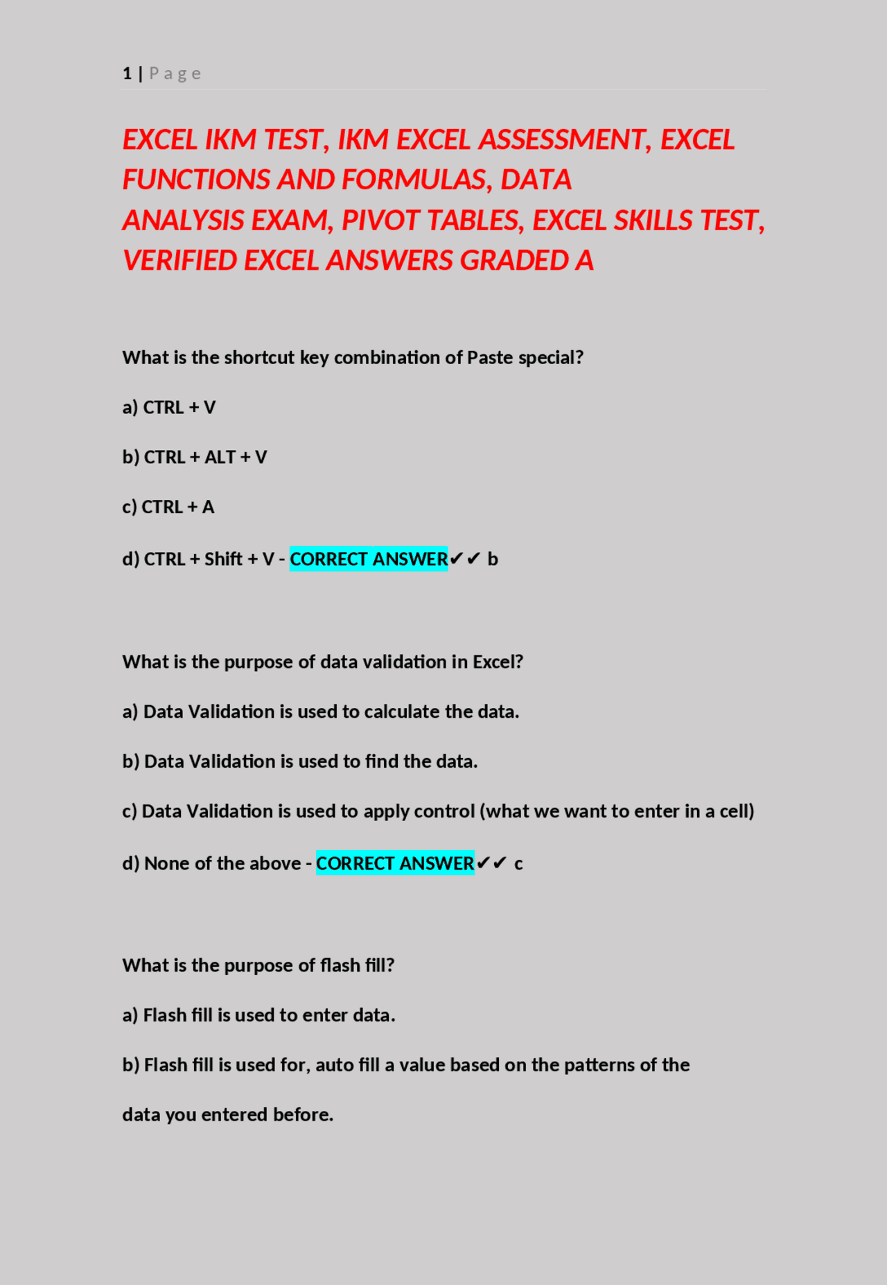 EXCEL IKM TEST, IKM EXCEL ASSESSMENT, EXCEL FUNCTIONS AND FORMULAS ...