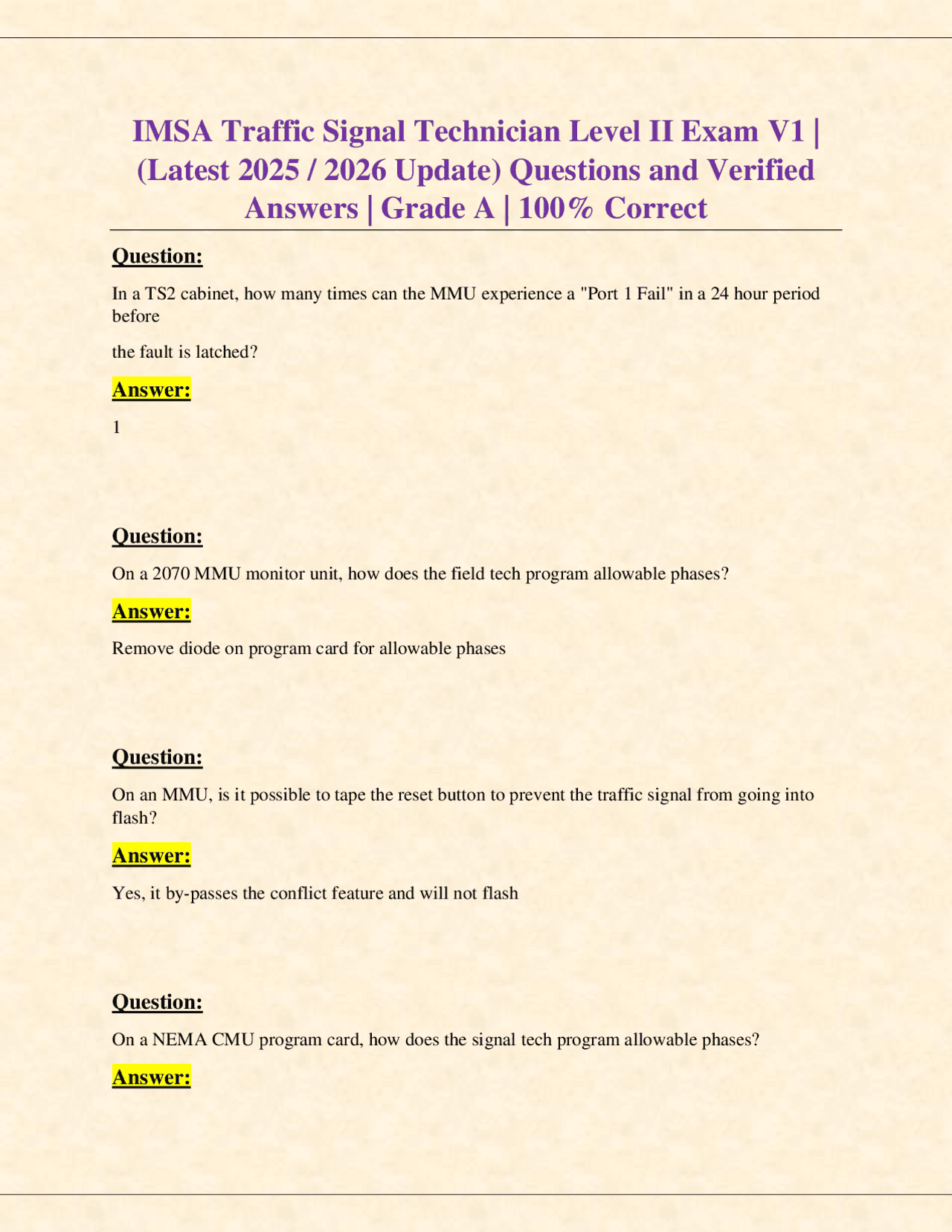 IMSA Traffic Signal Technician Level II Exam V1 | (Latest 2025 / 2026 ...