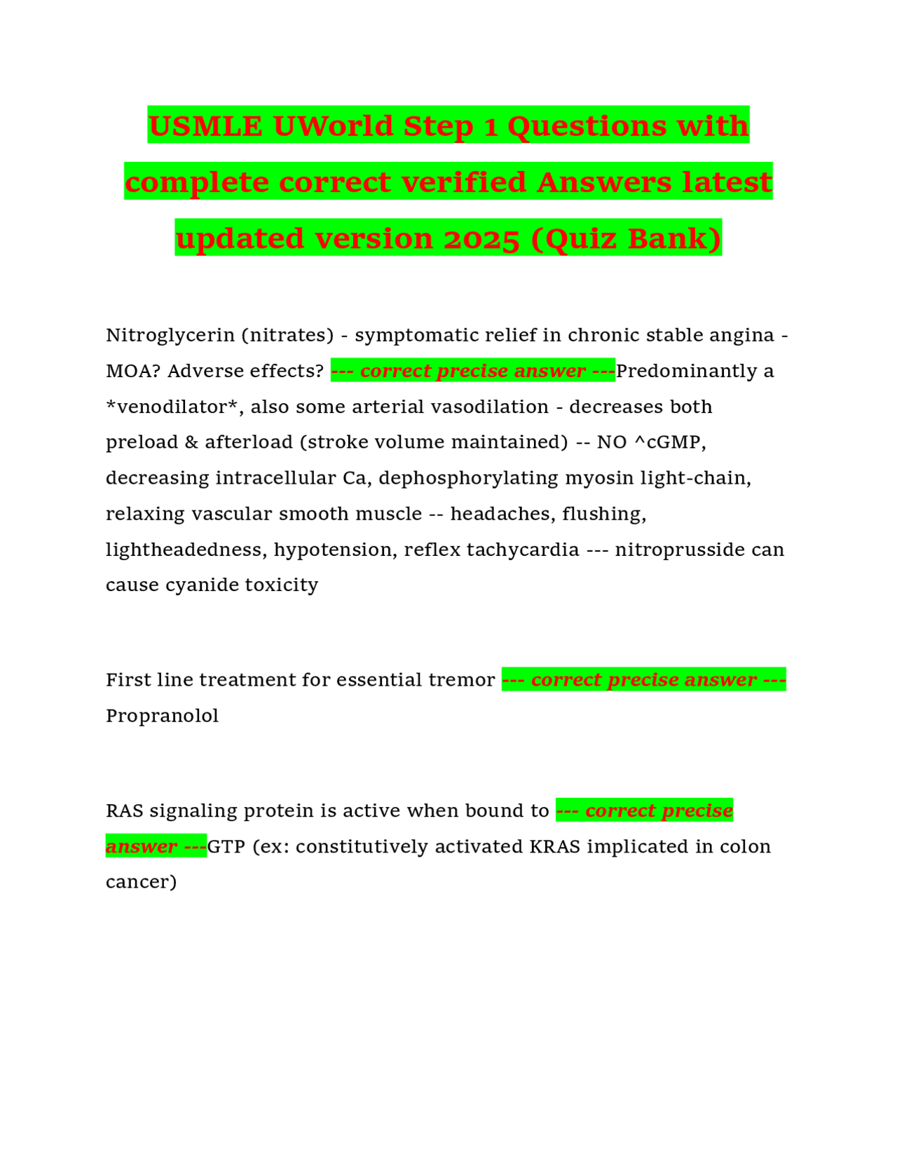 USMLE UWorld Step 1 Questions with complete correct verified Answers ...