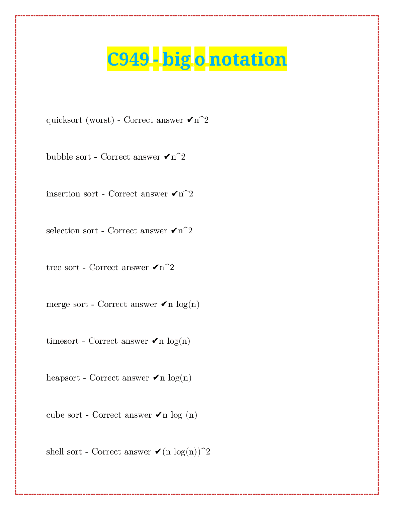 C949 - big o notation | Exams Nursing | Docsity
