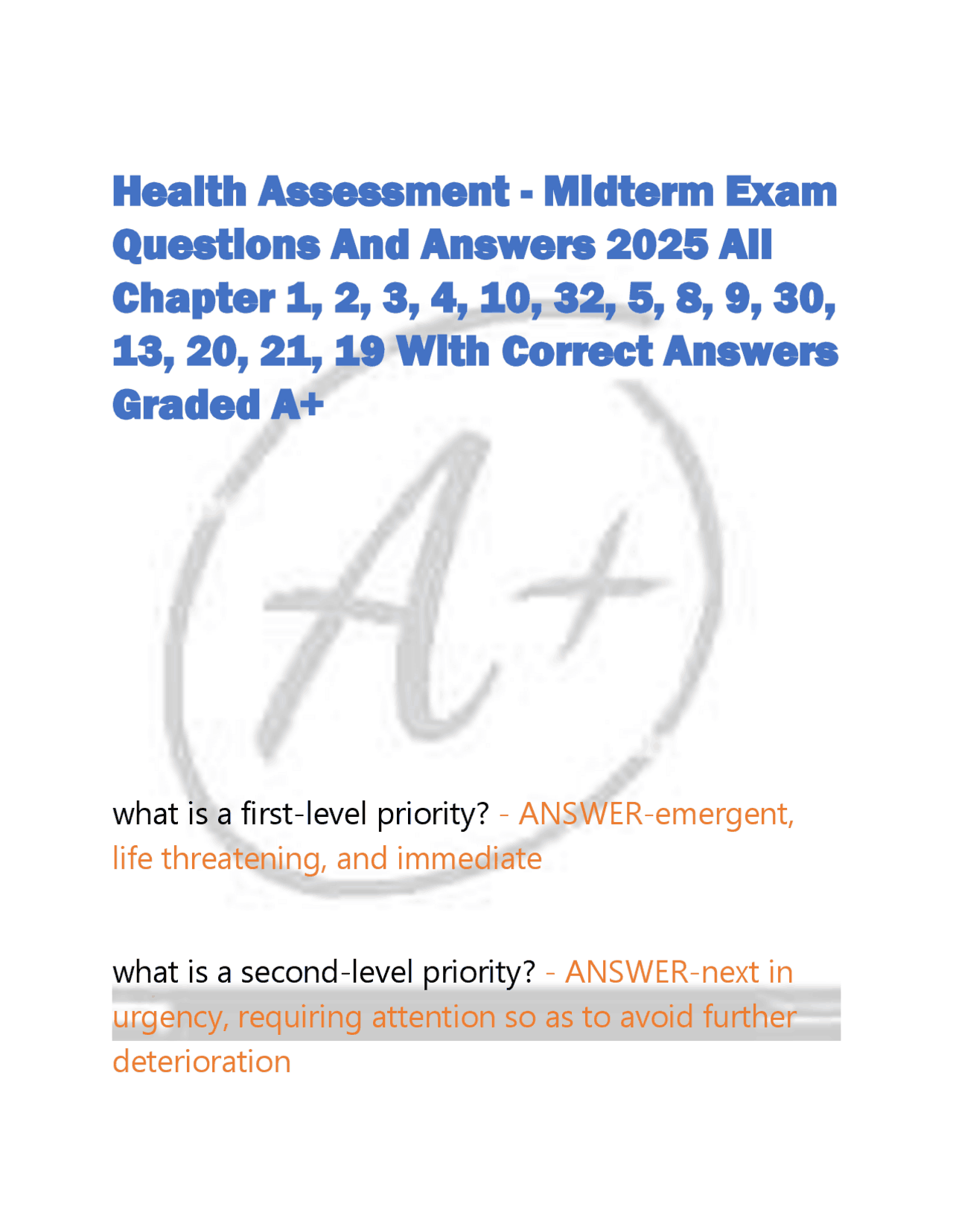 Health Assessment - Midterm Exam Questions And Answers 2025 All Chapter ...
