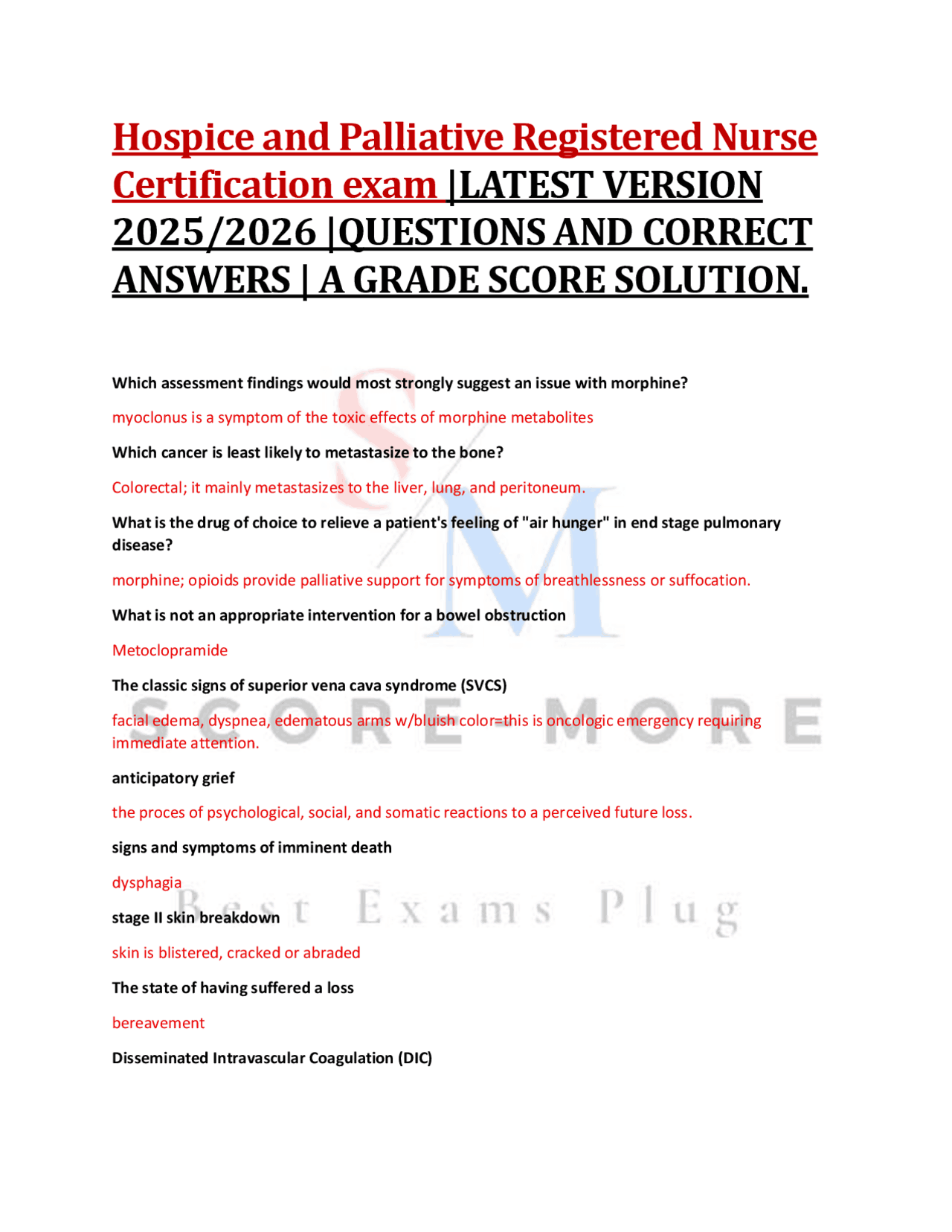 Hospice and Palliative Nurse Certification Exam Q&A 2025/2026 | Exams ...