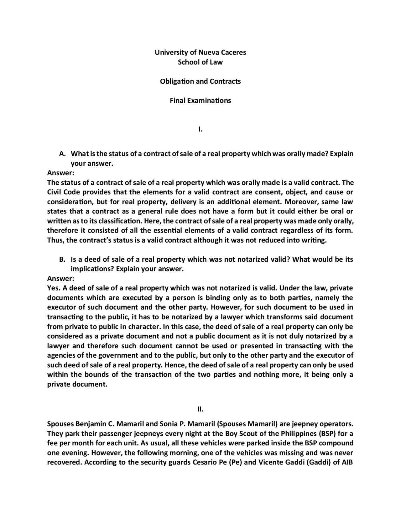 Obligation and Contract PH | Exams Law | Docsity