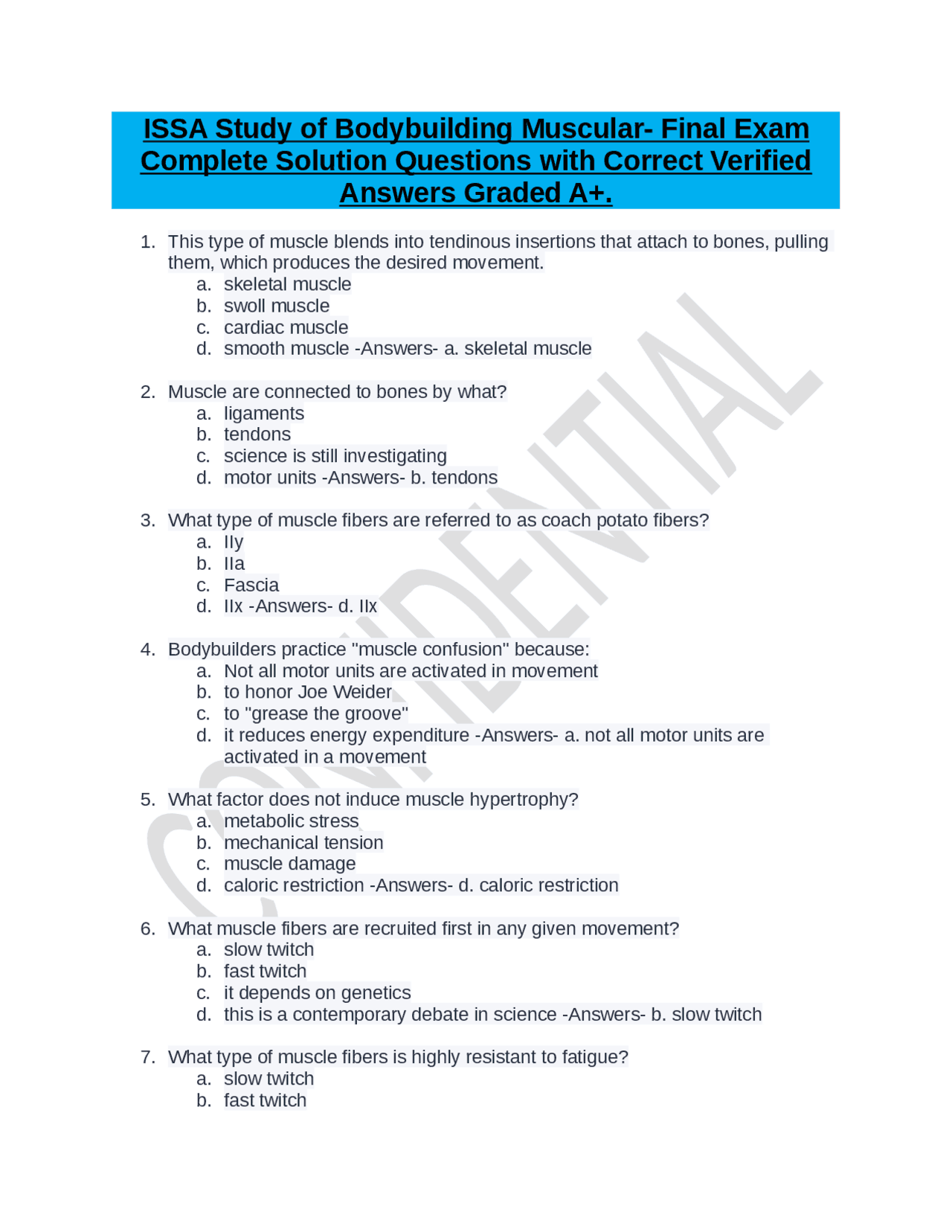 ISSA Study of Bodybuilding Muscular- Final Exam Complete Solution ...
