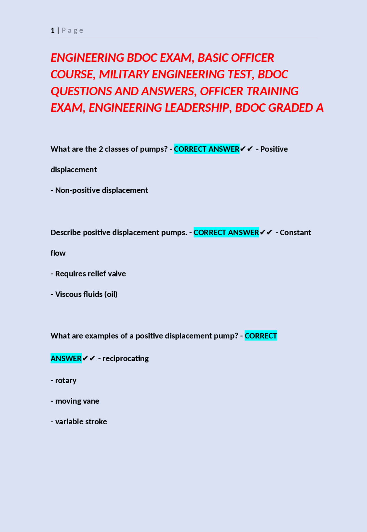 ENGINEERING BDOC EXAM, BASIC OFFICER COURSE, MILITARY ENGINEERING TEST ...