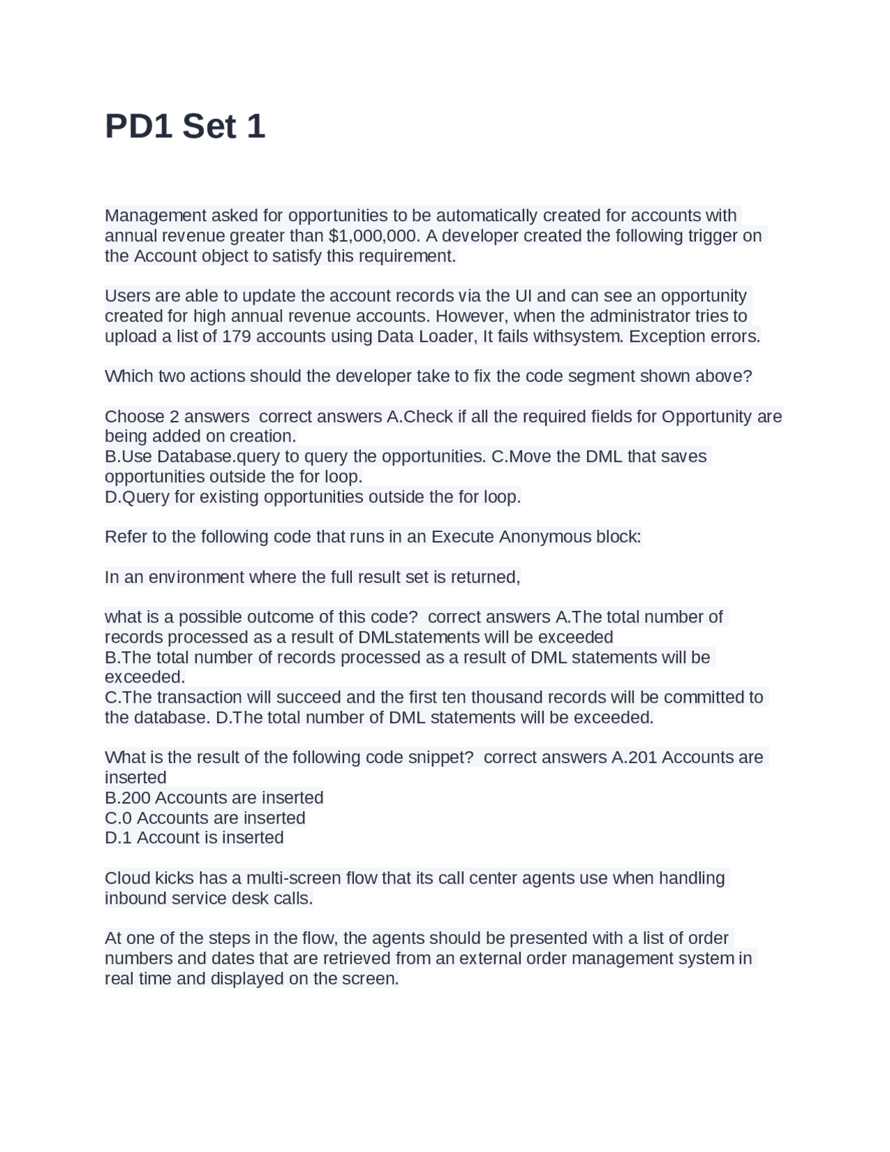 PD1 Set 1 exam with correct answers | Exams Nursing | Docsity