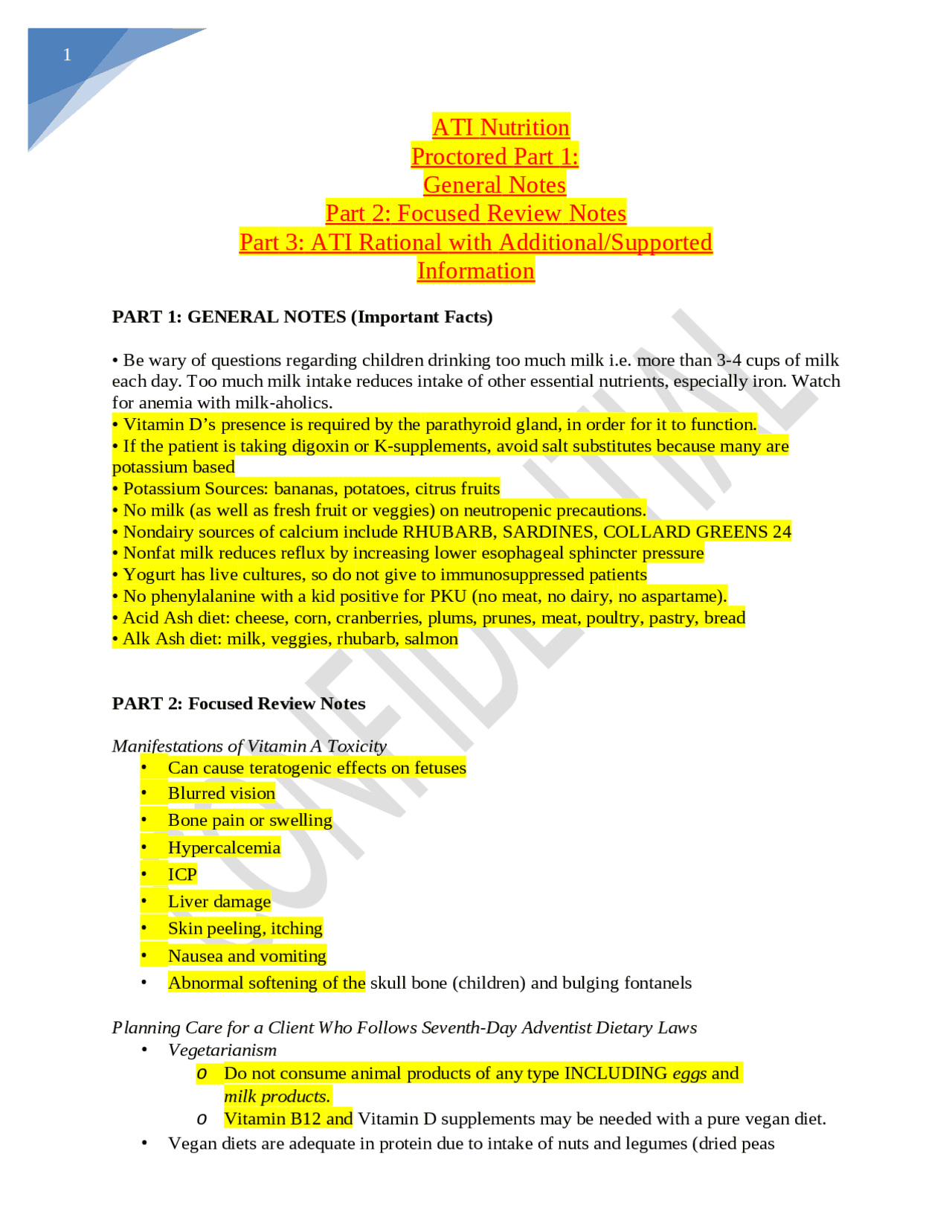 ATI Nutrition Proctored Part 1: General Notes Part 2: Focused Review ...