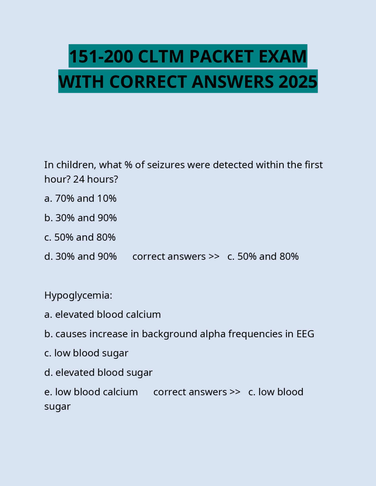151-200 CLTM PACKET EXAM WITH CORRECT ANSWERS 2025 | Exams Advanced ...