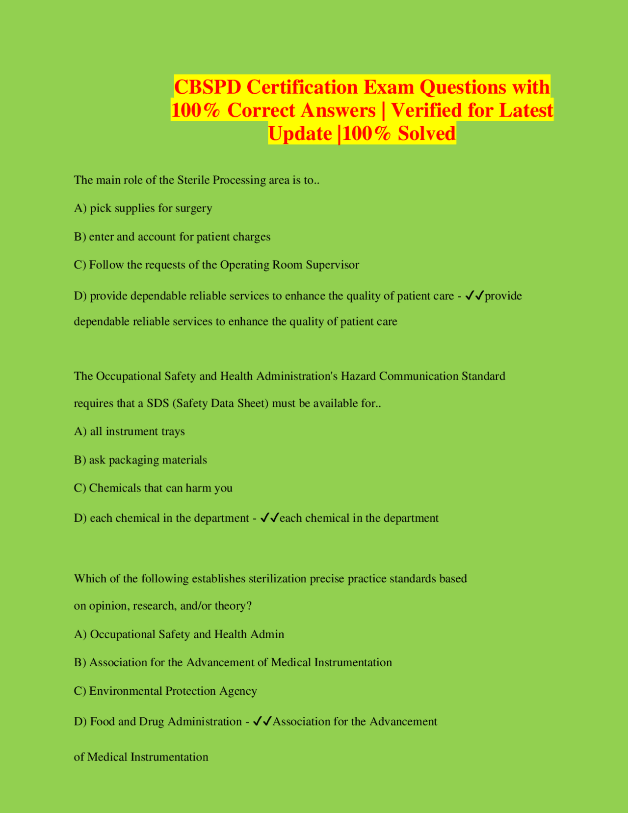 CBSPD Certification Exam Questions with 100% Correct Answers | Verified ...