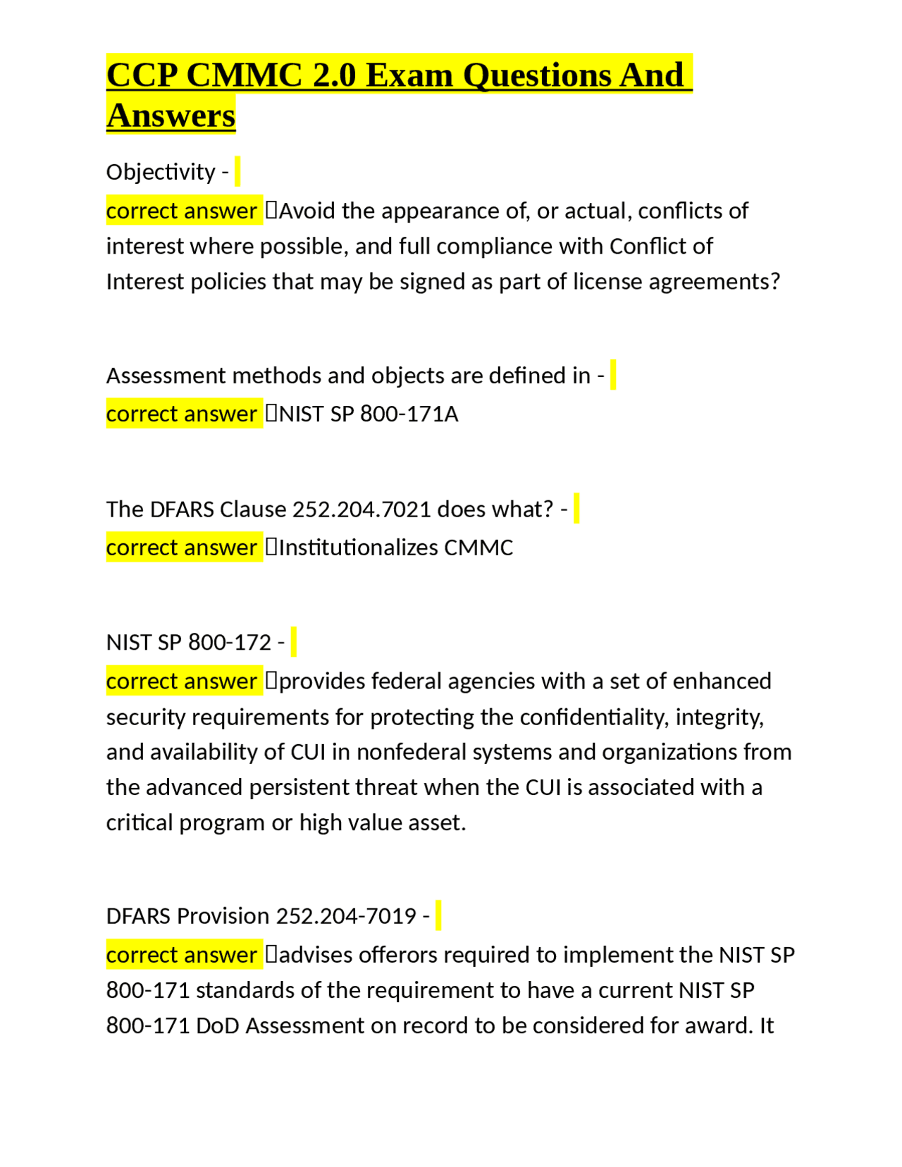 CCP CMMC 2.0 Exam Questions And Answers | Exams Computer Security | Docsity