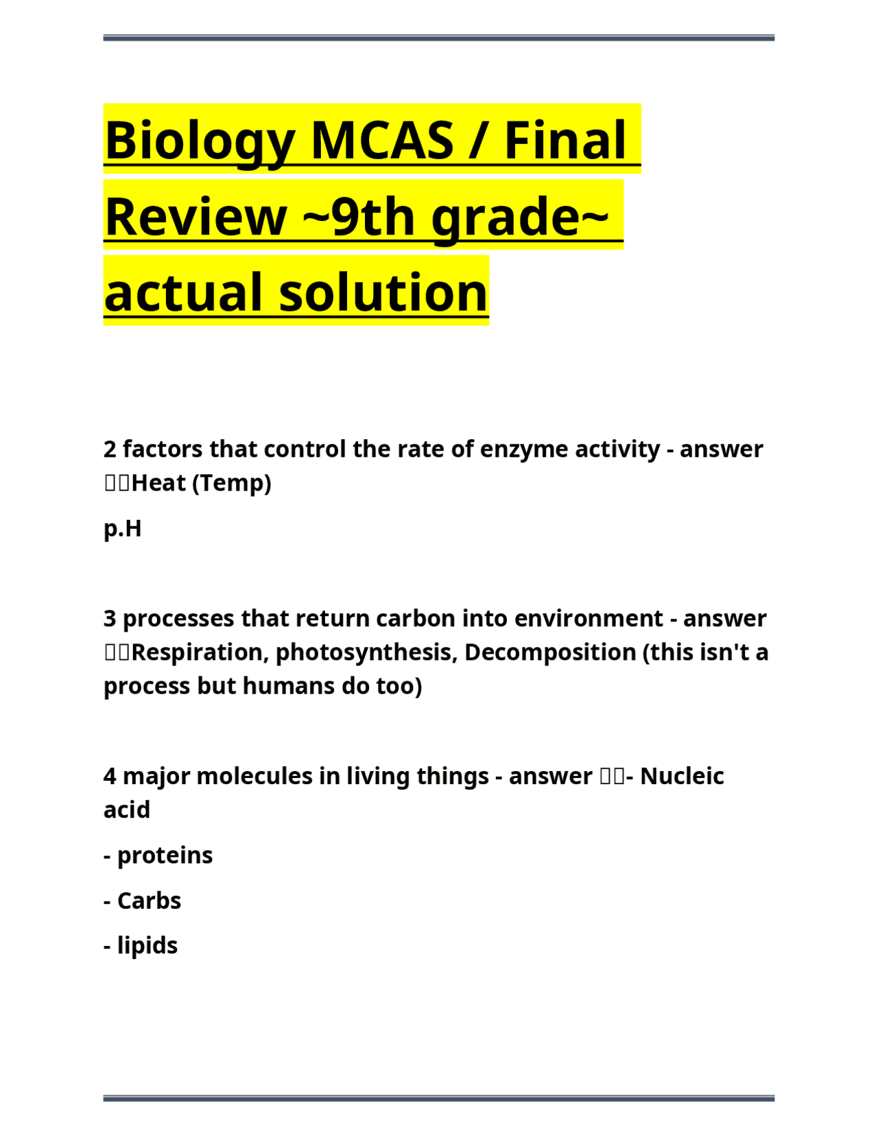 Biology MCAS , Final Review ~9th grade~ actual solution.docx | Exams ...