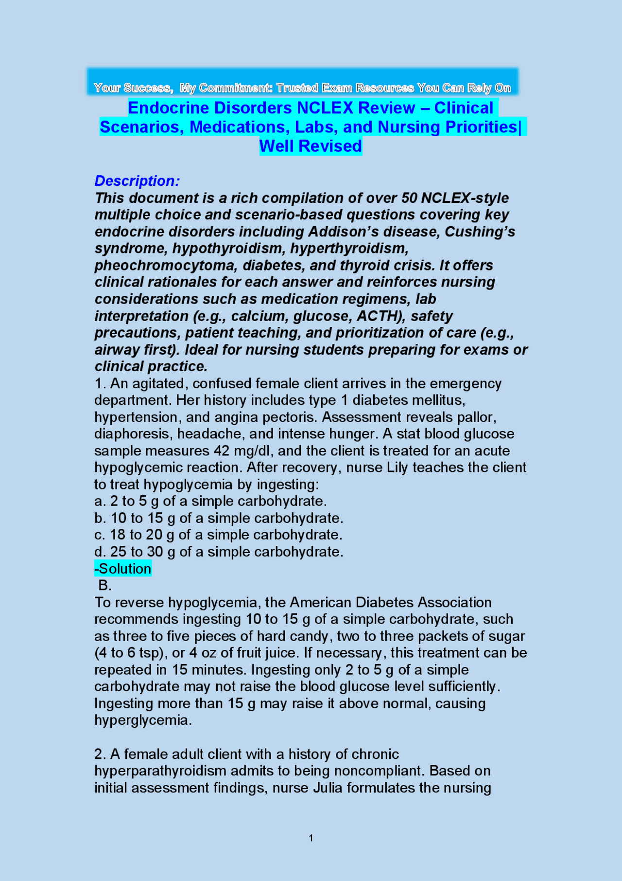 Endocrine Disorders NCLEX Review: Questions, Clinical Scenarios ...