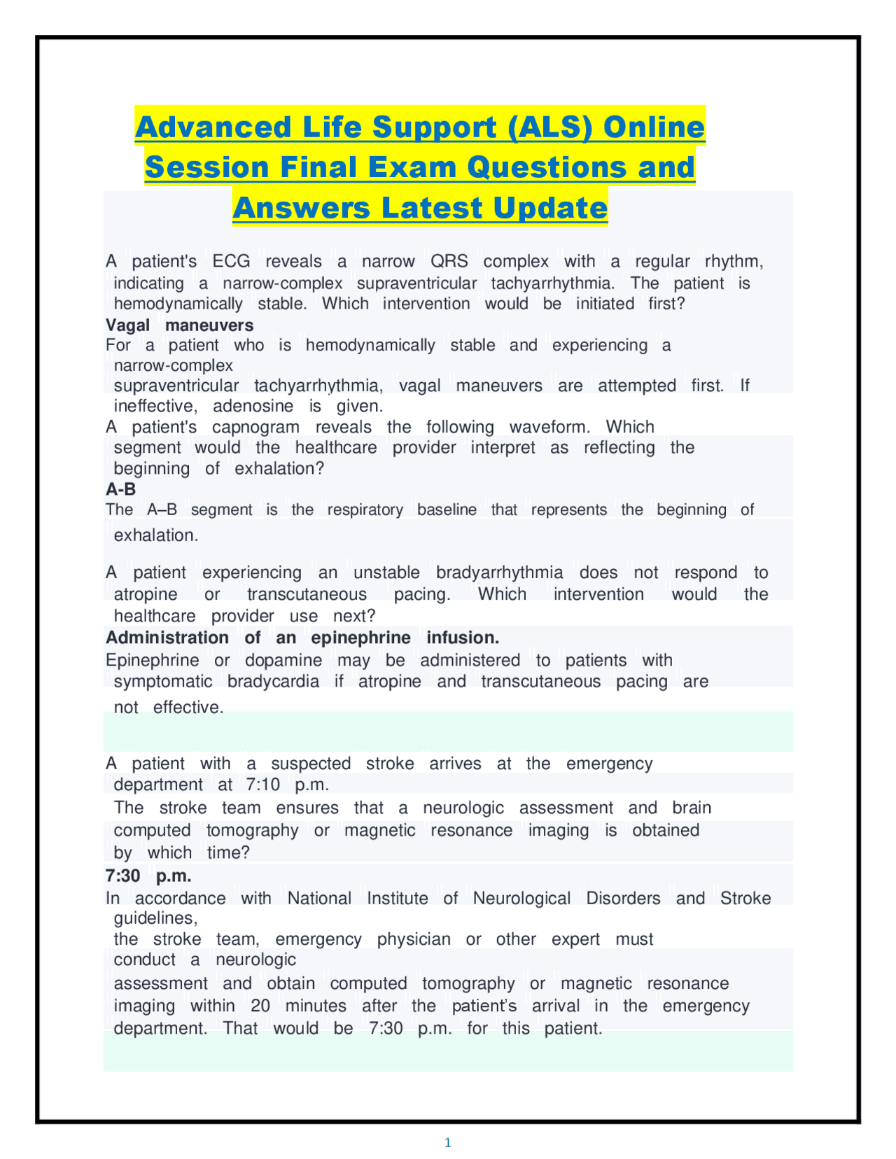 Advanced Life Support (ALS) Online Session Final Exam Questions and ...