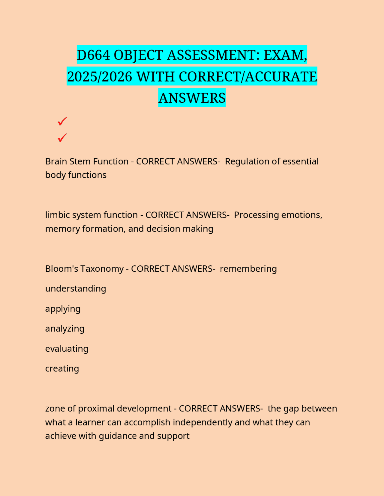 D664 OBJECT ASSESSMENT: EXAM, 2025/2026 WITH CORRECT/ACCURATE ANSWERS ...