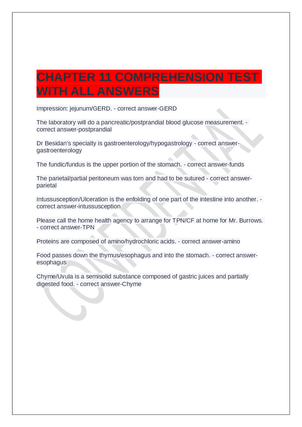 CHAPTER 11 COMPREHENSION TEST WITH ALL ANSWERS. | Exams Advanced ...