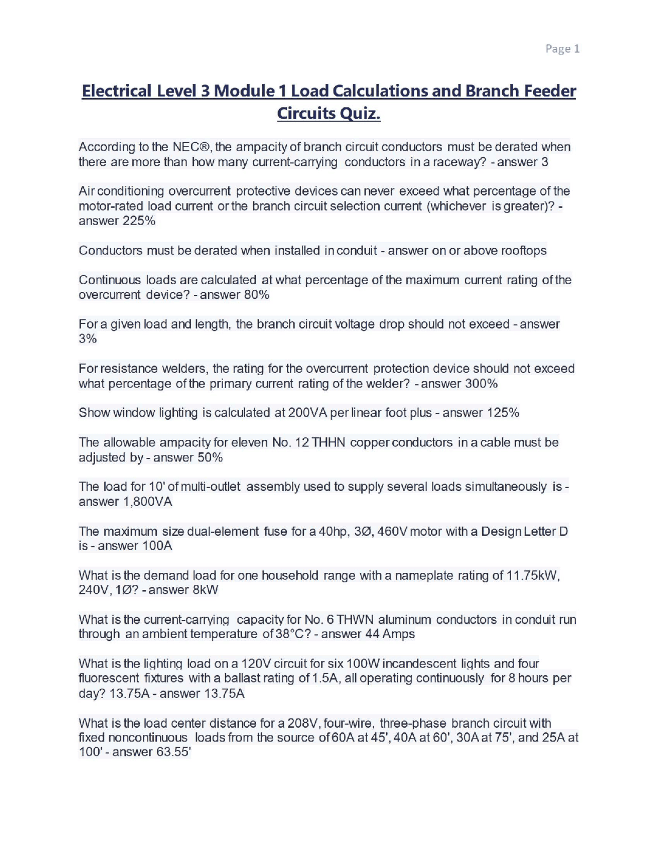 Electrical Level 3 Module 1 Load Calculations and Branch Feeder ...