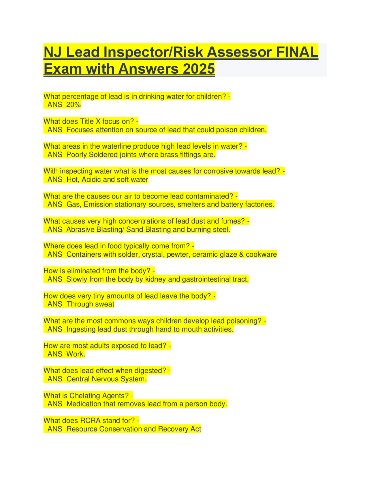 NJ Lead Inspector,Risk Assessor FINAL Exam with Answers 2025.pdf ...