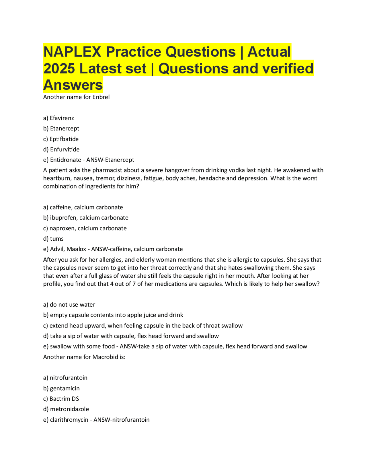 NAPLEX Practice Questions | Actual 2025 Latest set | Questions and ...