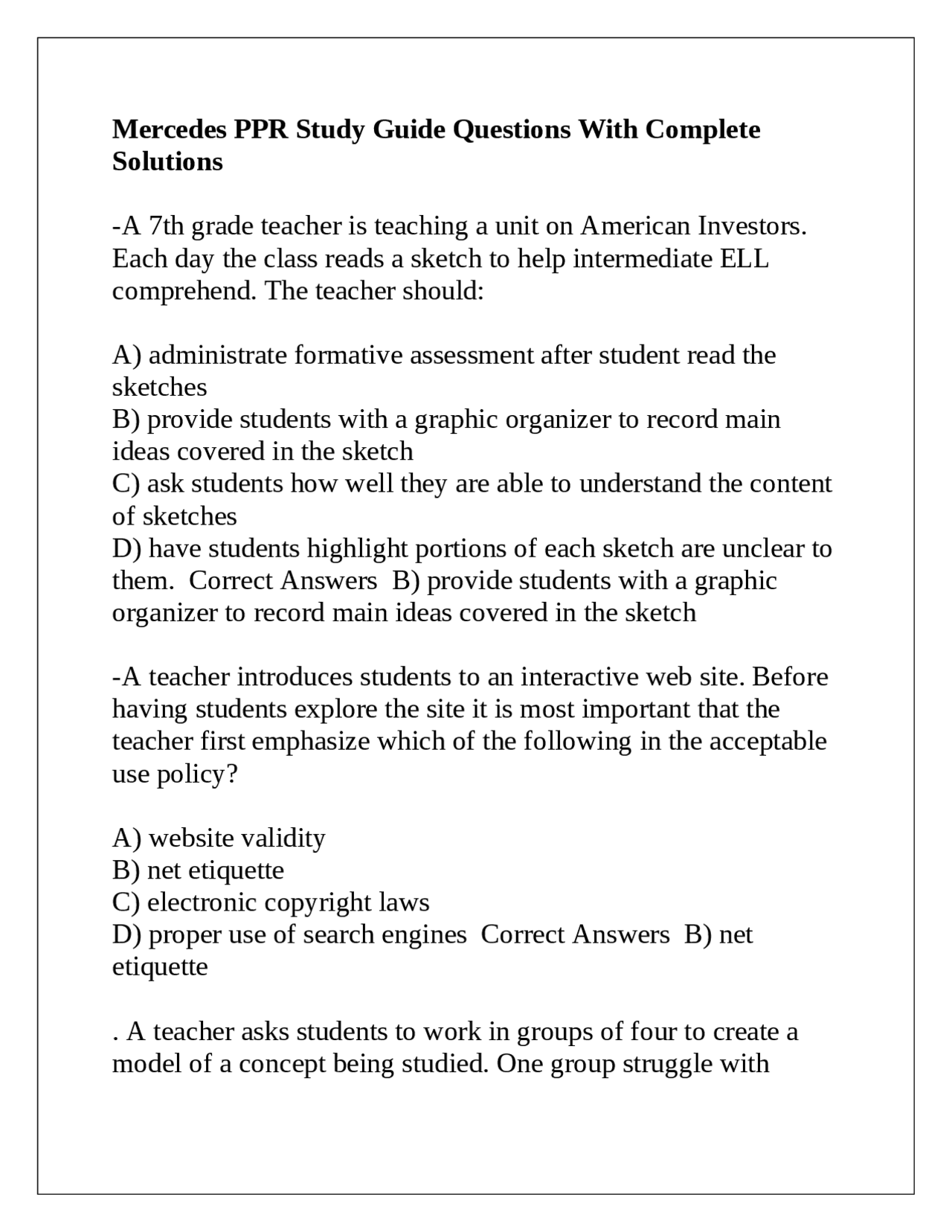 Mercedes PPR Study Guide Questions With Complete Solutions. | Exams ...