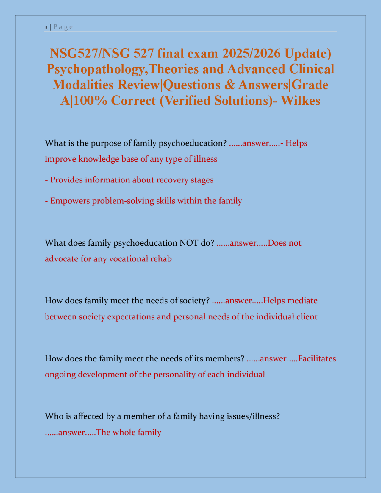 NSG 527 Psychopathology, Theories, and Advanced Clinical Modalities Final Exam Study Guide ...