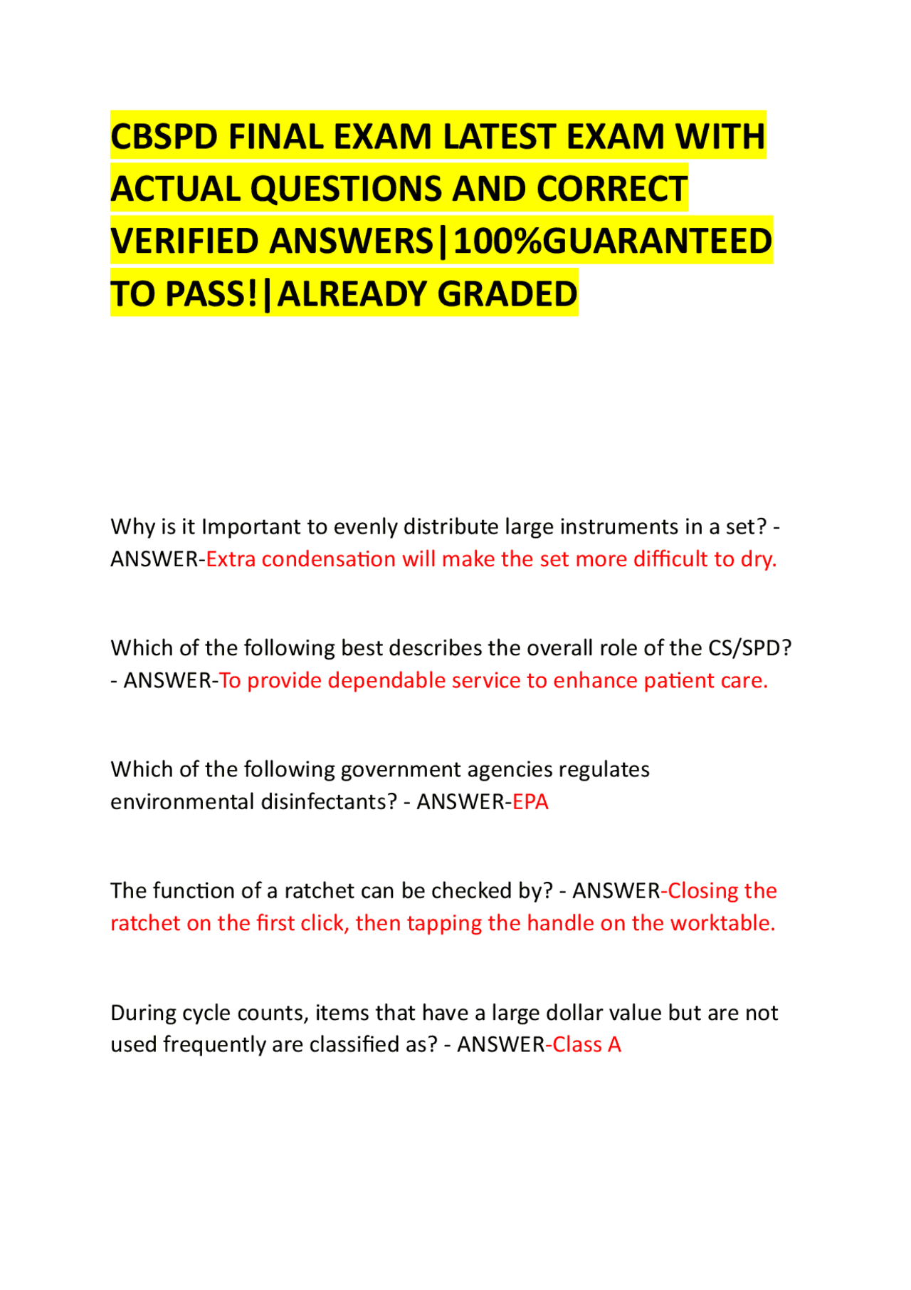 CBSPD FINAL EXAM LATEST EXAM WITH ACTUAL QUESTIONS AND CORRECT VERIFIED ...