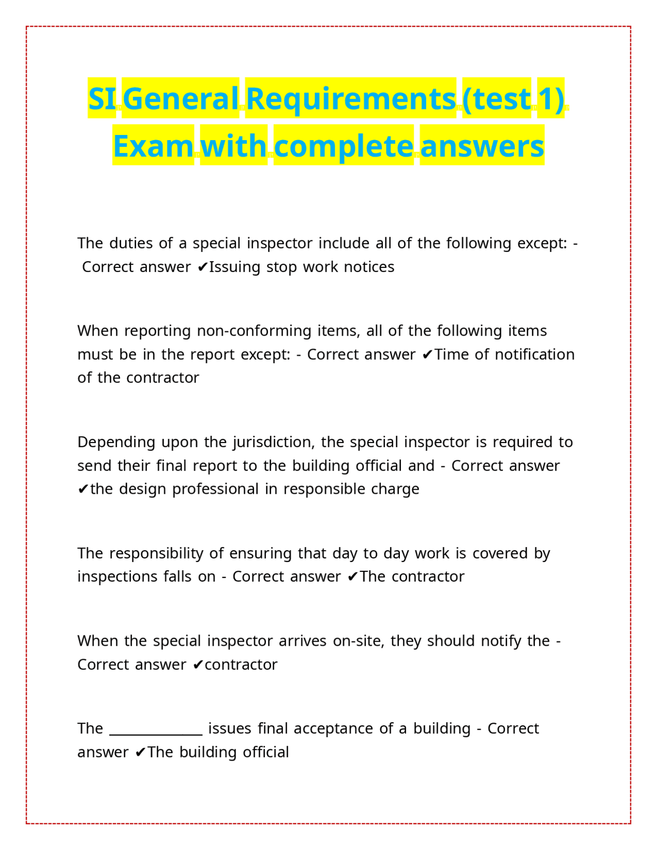 SI General Requirements (test 1) Exam with complete answers | Exams ...