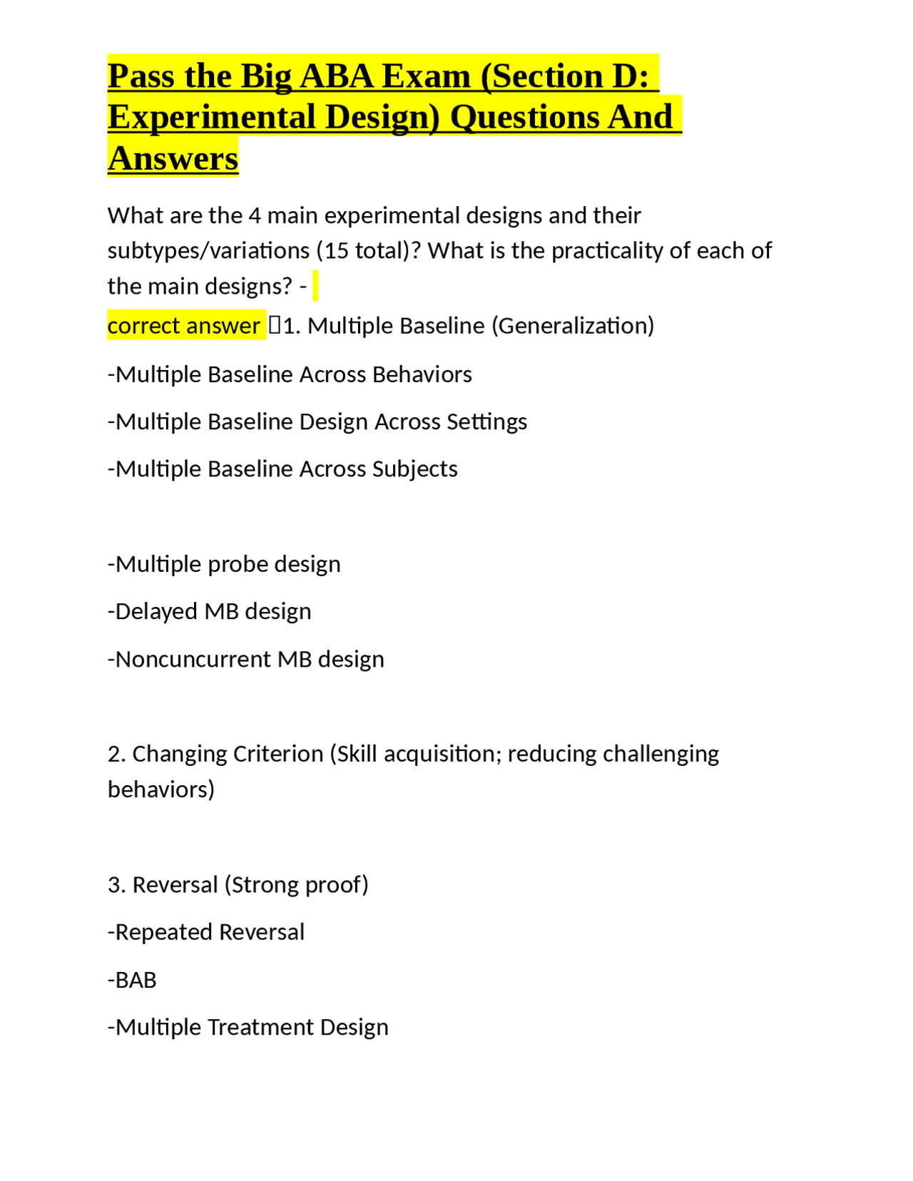 Pass the Big ABA Exam (Section D: Experimental Design) Questions And ...