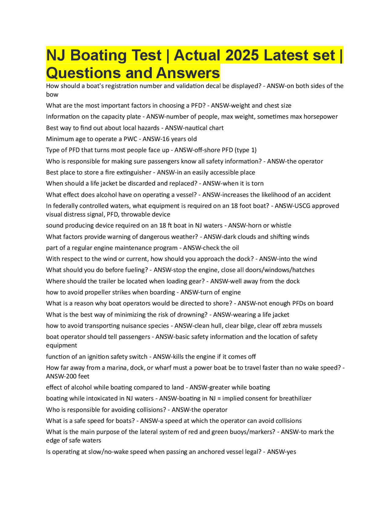 NJ Boating Test | Actual 2025 Latest set | Questions and Answers ...
