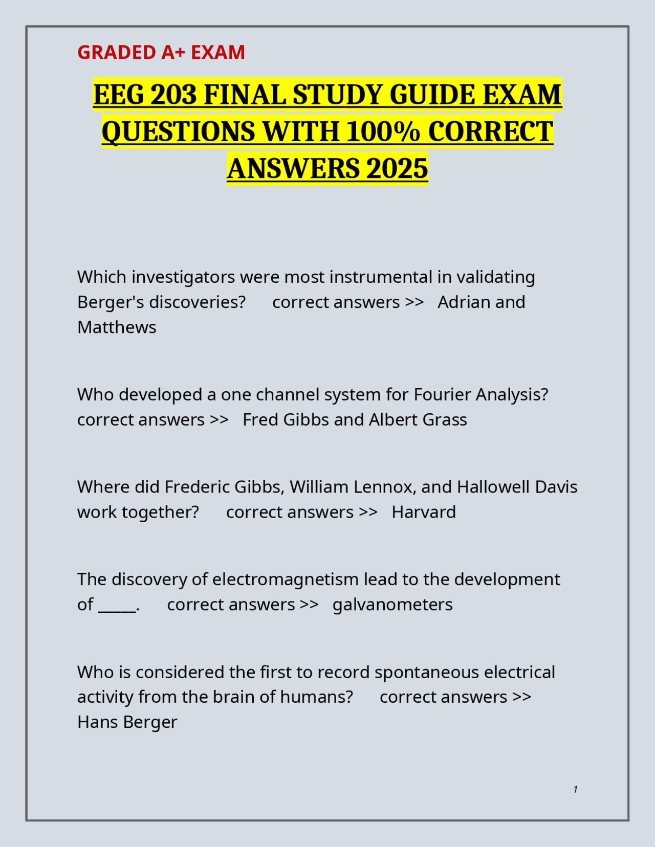 EEG 203 FINAL STUDY GUIDE EXAM QUESTIONS WITH 100% CORRECT ANSWERS 2025 ...